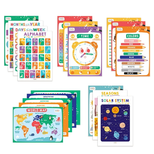 Magic Scholar Preschool Learning Posters, 18 Pack, Math & Kindergarten ...