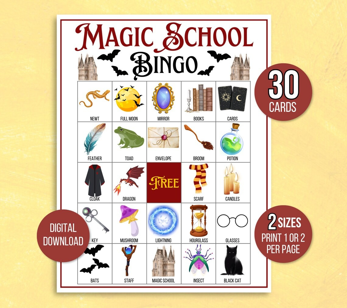 Magic School Bingo Fun, 30 Magical Bingo Patterns, Wizard Bingo ...