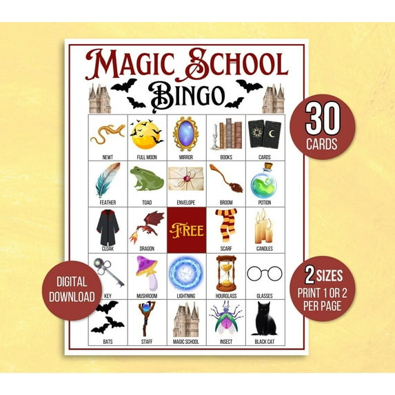 Magic School Bingo Fun, 30 Magical Bingo Patterns, Wizard Bingo ...