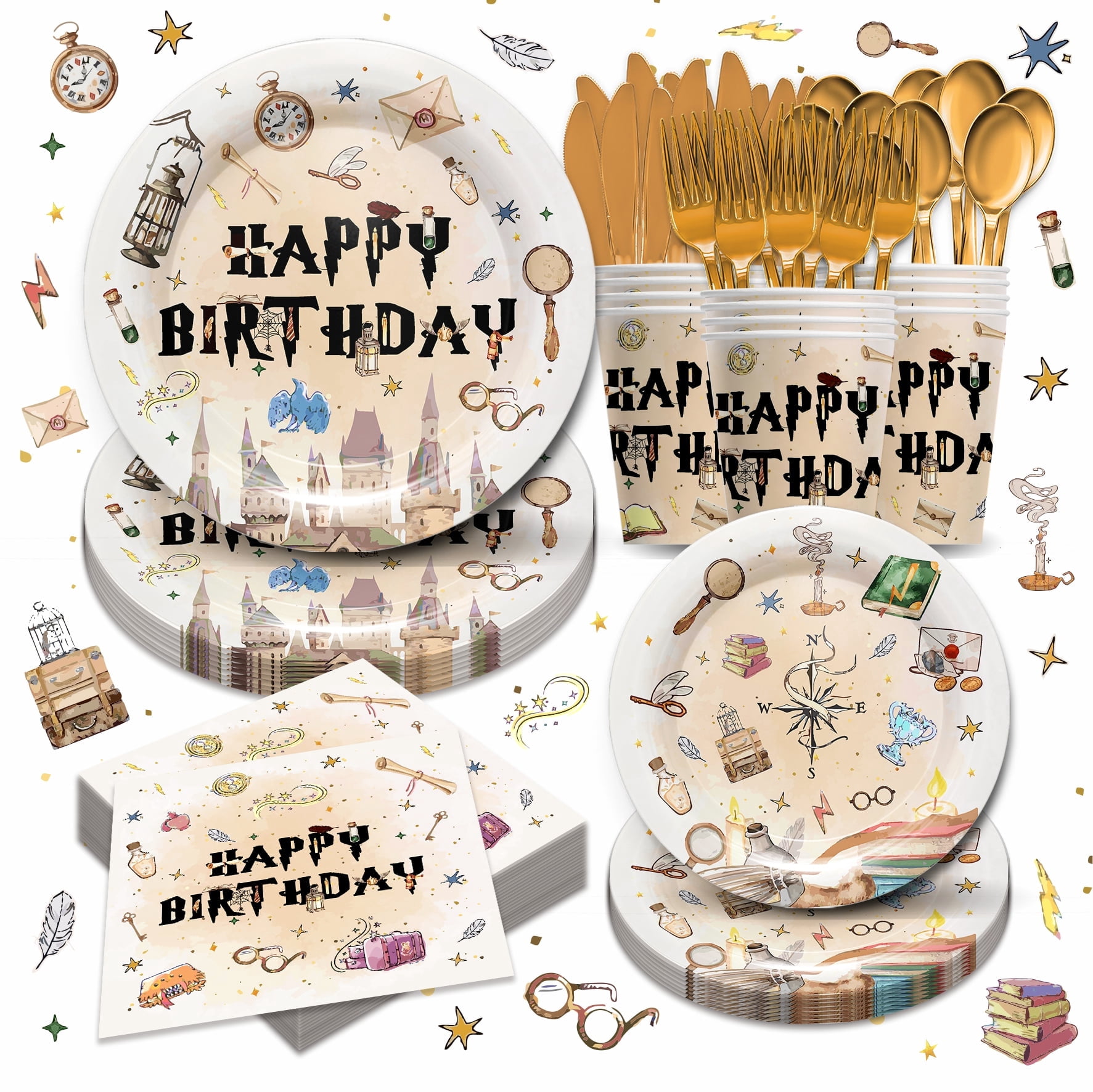 Magic School Themed Disposable Party Set - 24-Pack Dinnerware Kit with ...