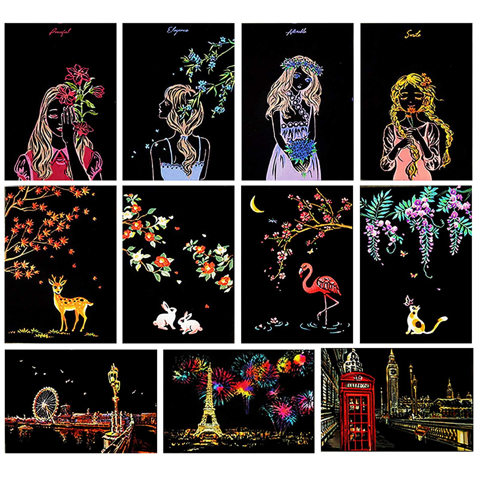 Magic Scratch Art Paper(7.9"x5.5"), Rainbow Landscape Engraving Art ...