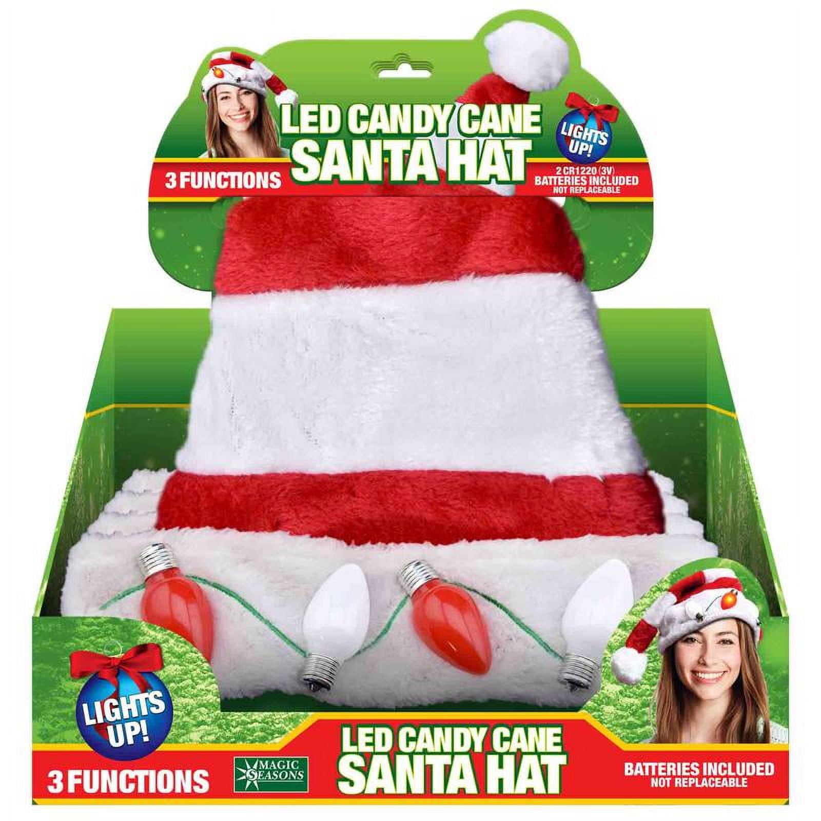Magic Seasons Candy Cane Santa LED Hat Plush 1 pk - Walmart.com