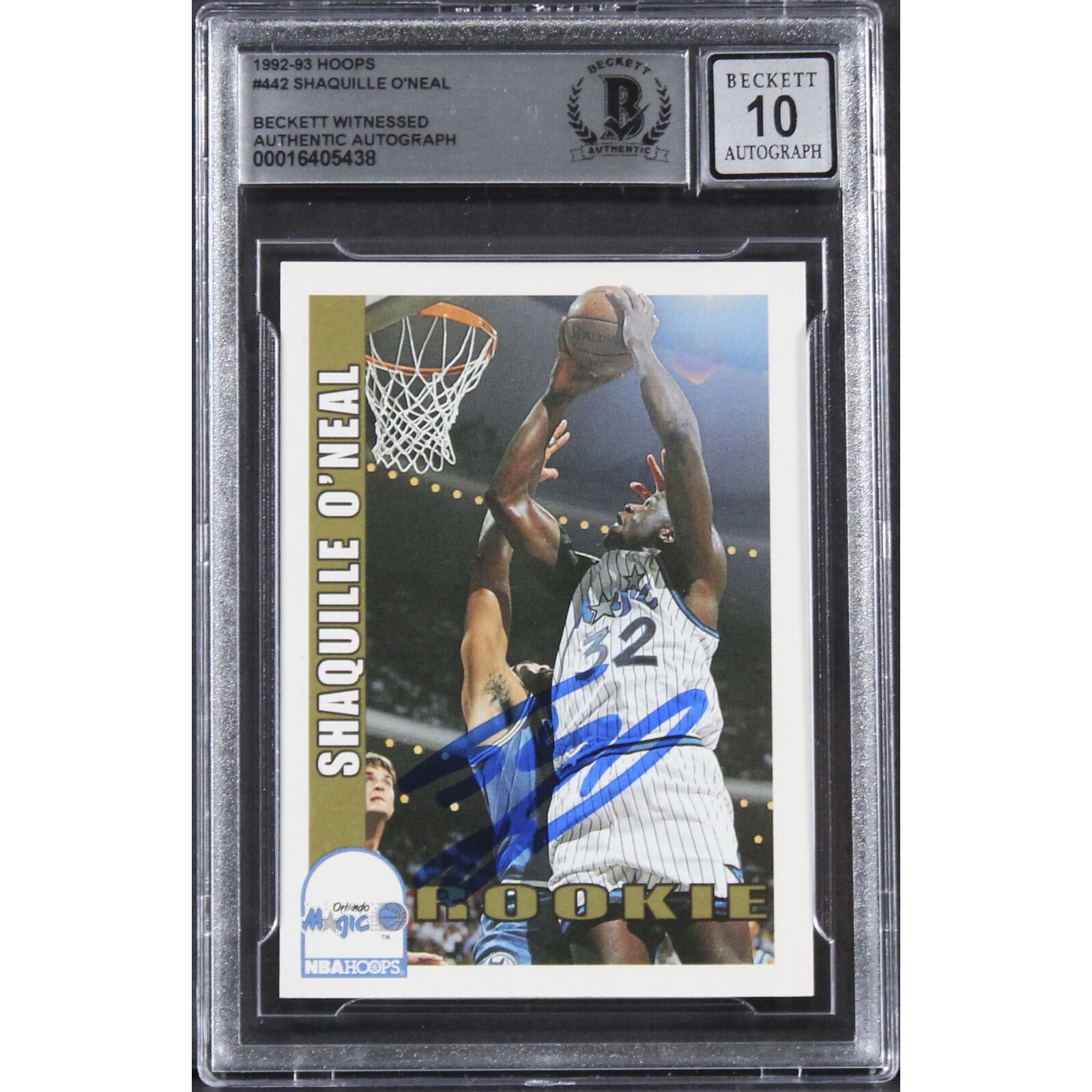 Magic Shaquille O'Neal Signed 1992 Hoops #442 Rookie Card Auto 10! BAS ...