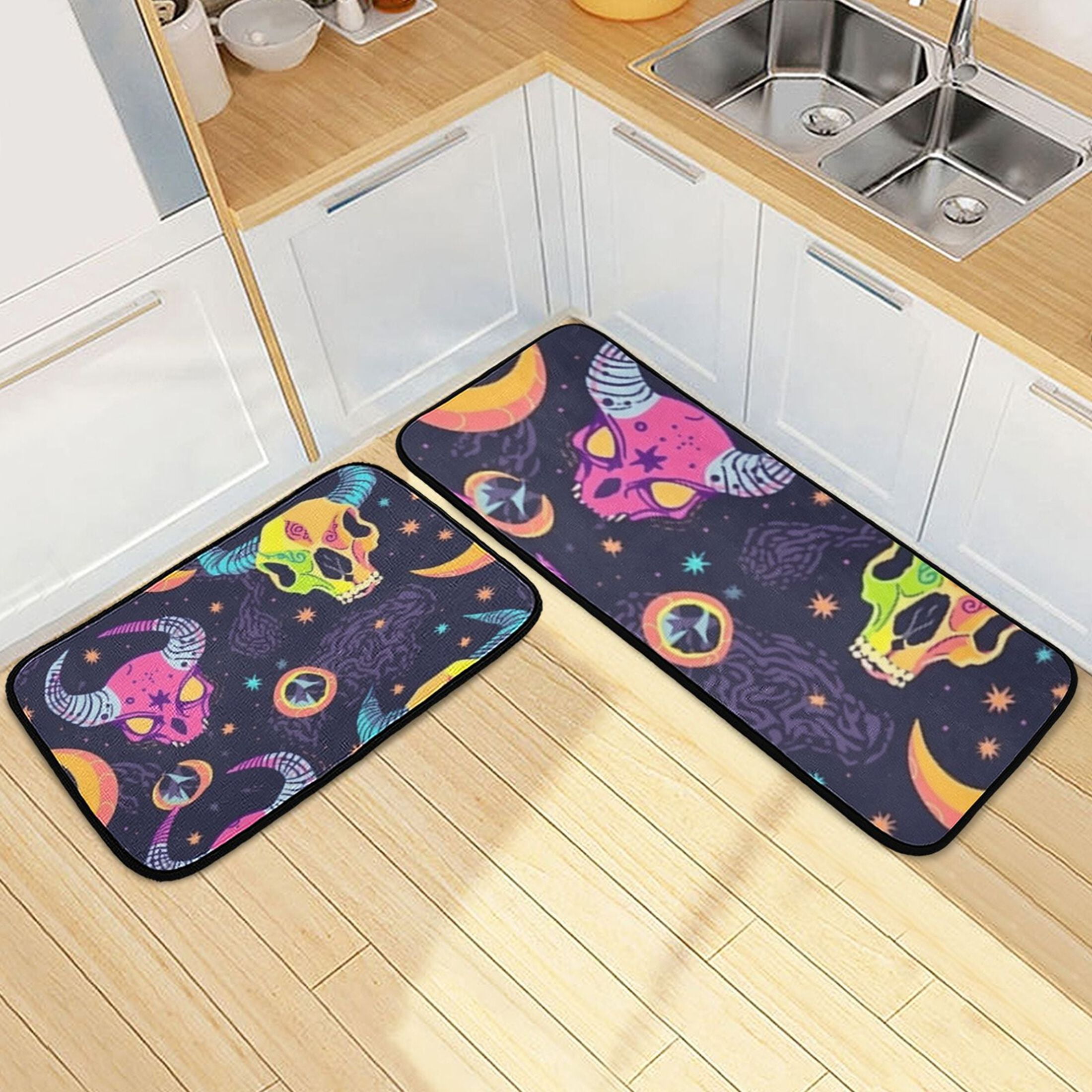 Magic Sheeps Devil with Moon Kitchen Rugs Set of 2 Non Slip Floor Foam ...
