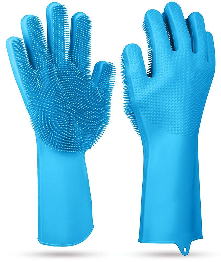 Magic Silicone Dishwashing Gloves with Cleaning Sponge and Pet Scrubber ...