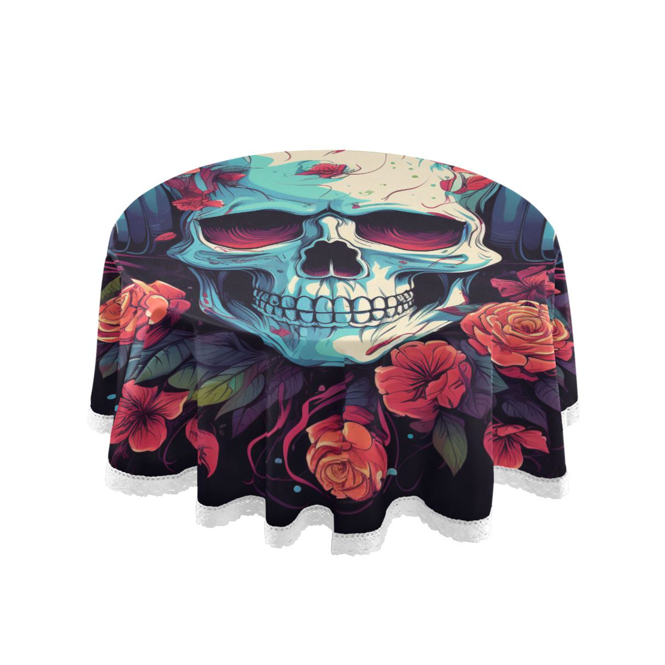 Magic Skeleton with Floral Listening Round Tablecloth 60" Reusable ...