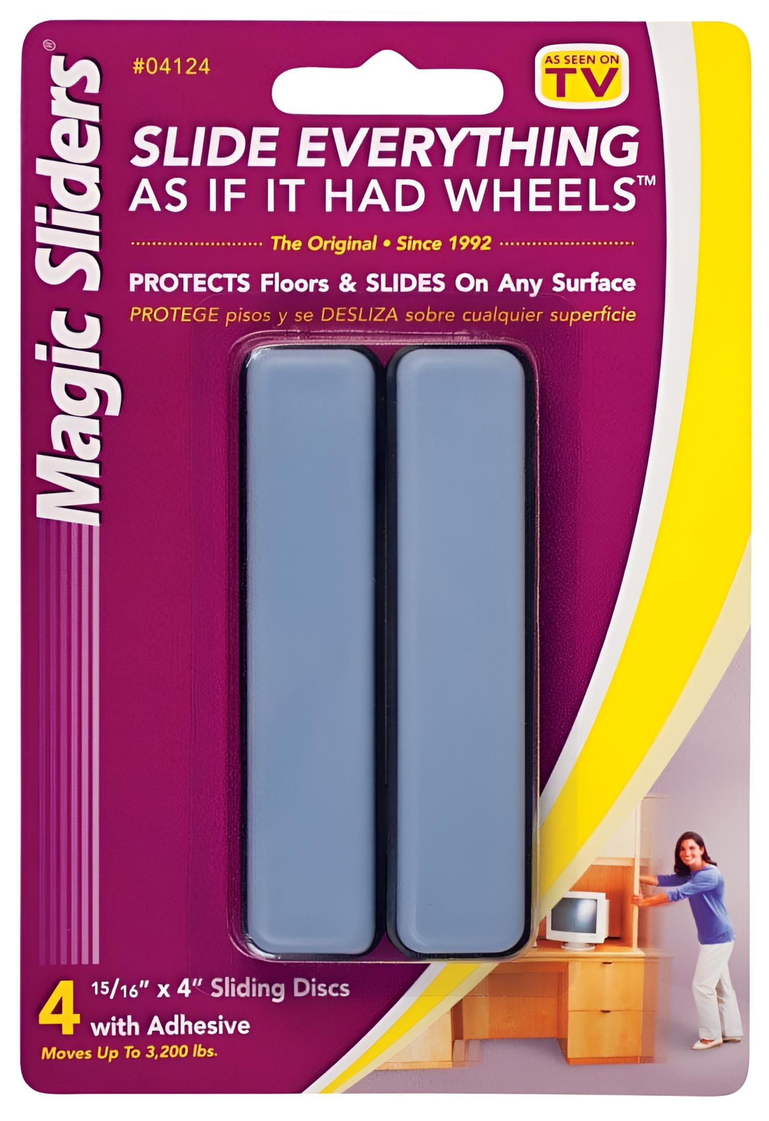 Magic Sliders 1 In. x 4 In. Rectangle Self Adhesive Furniture Glide,(4 ...
