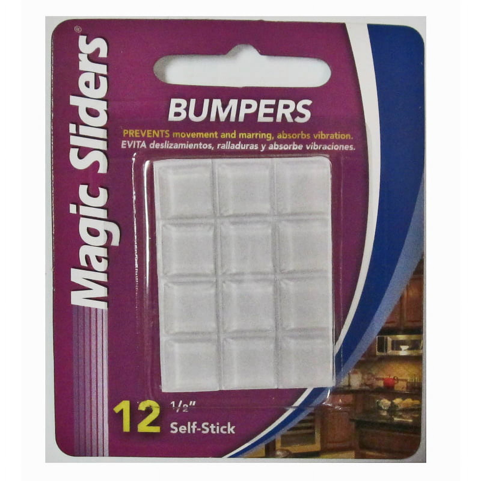 Magic Sliders 78123 Heavy-Duty Self-Stick Square Bumpers, Clear, 1/2 ...