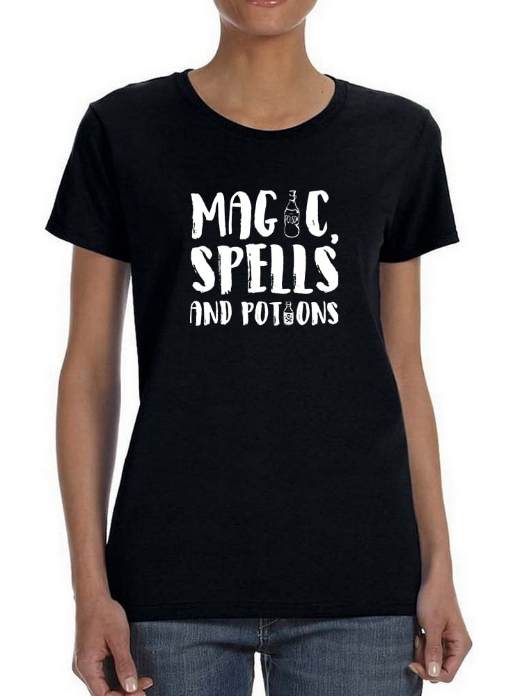 Magic, Spells And Potions Graphic Women Black T-Shirt, Female Large ...
