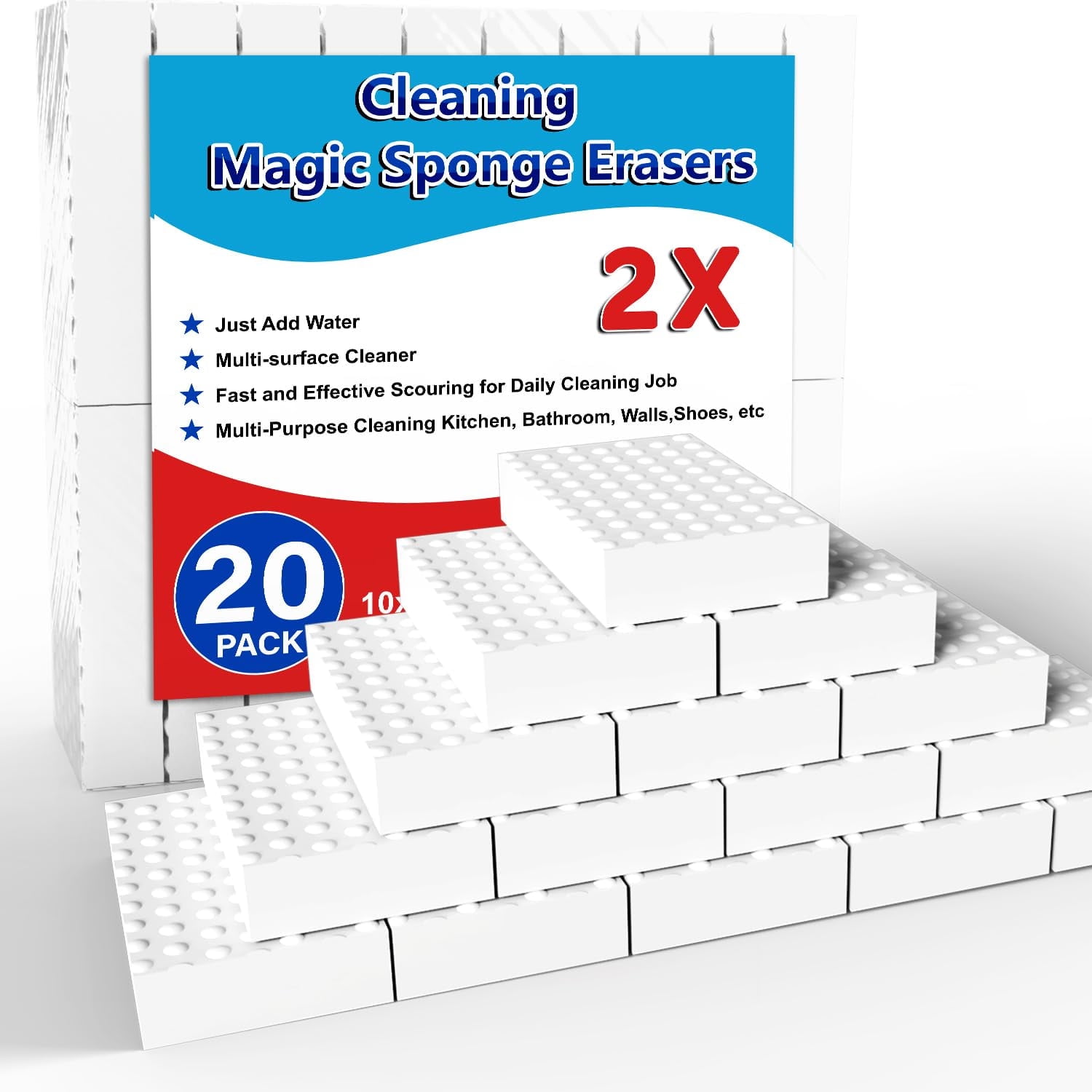 Magic Sponge Erasers, 20 Pack 2X Density Stronger Melamine Sponge Foam ...