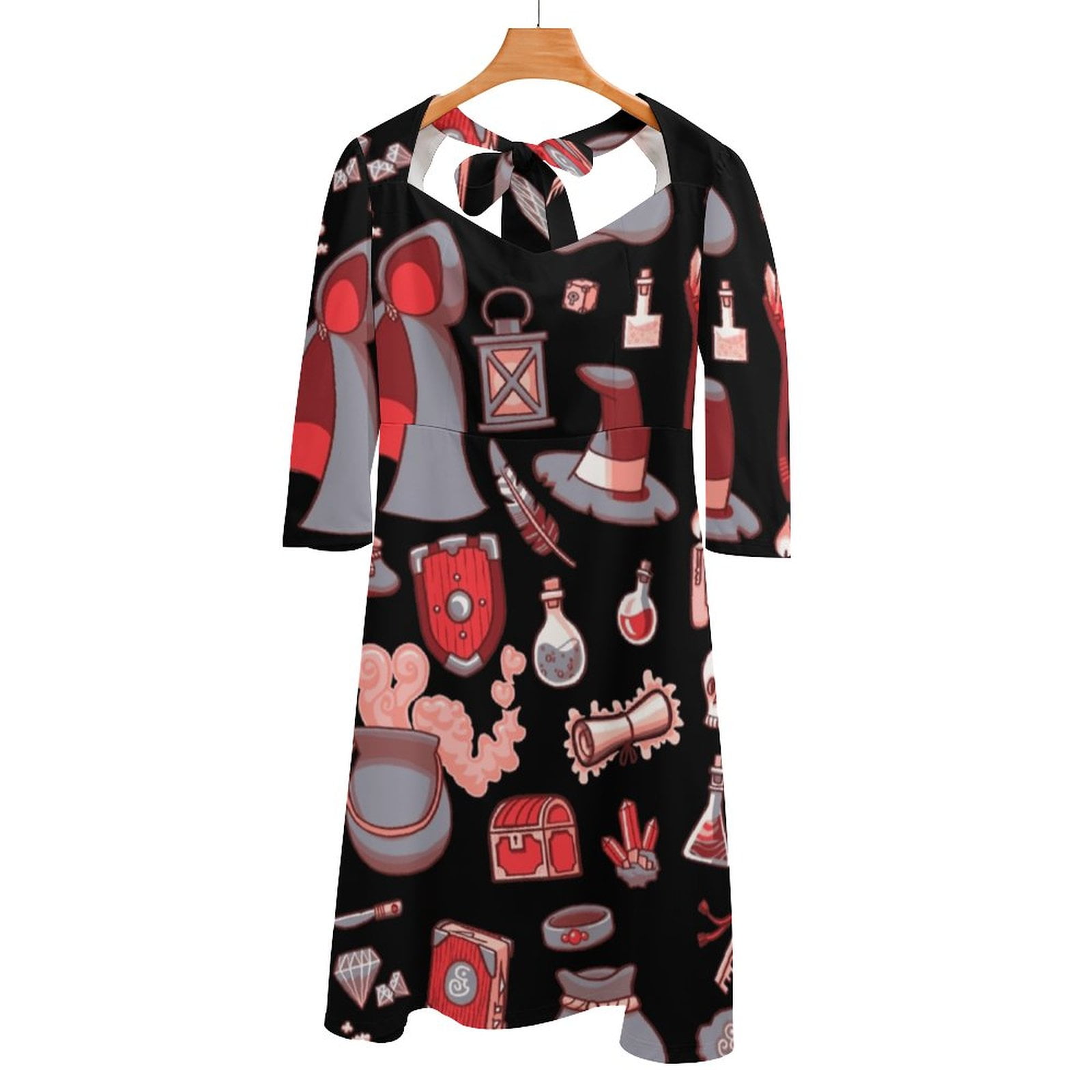 Magic Stuff Back Lacing Backless Dress Square Neck Dress New Elegant ...