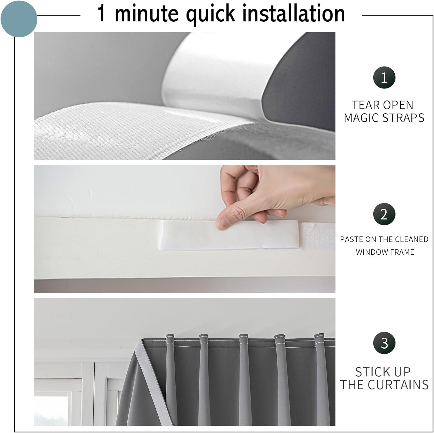 Magic Tape Stick on Curtains Blackout Curtains for Bedroom no Drillng ...