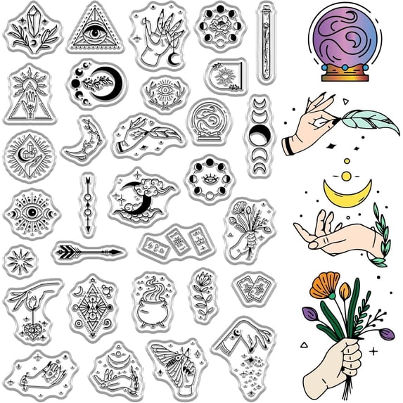 Magic Tarot Stamps PVC Reusable s Hand Sun Moon Phase Tarot Cards ...