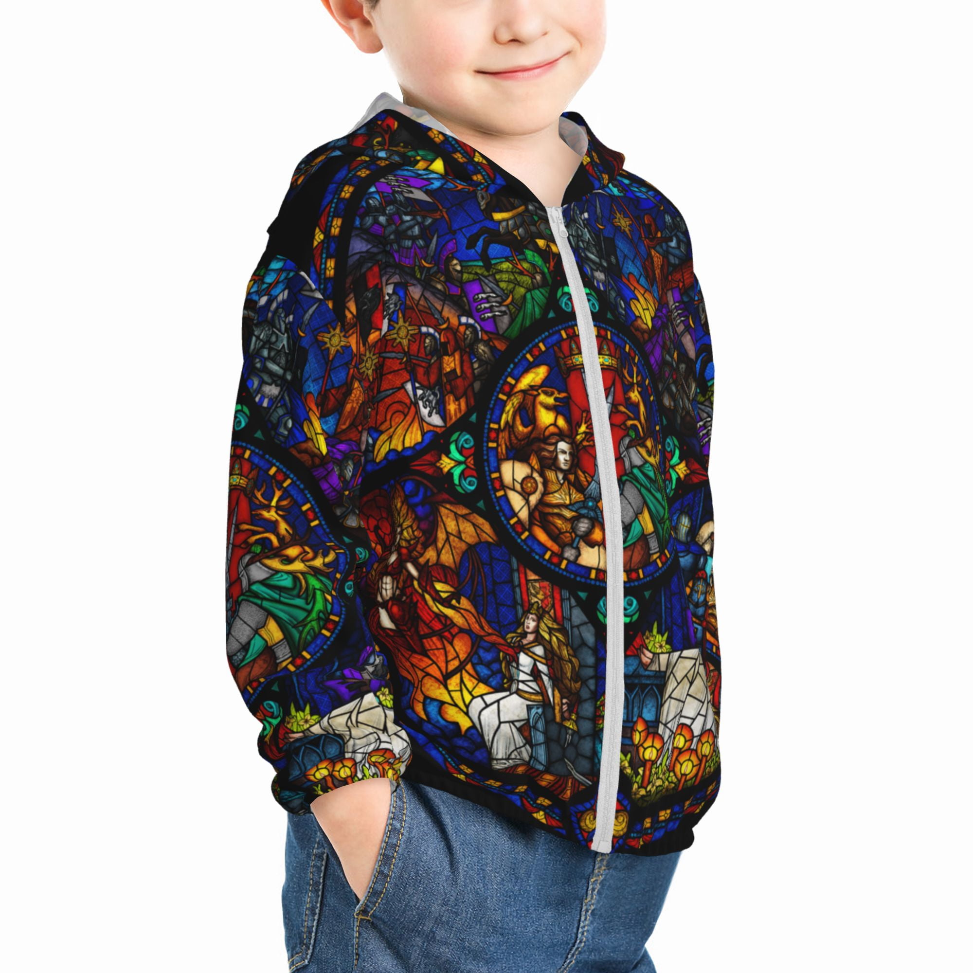 Magic The Gathering Stained Glass Kids Zip-Up Hoodie Girls Boys Sun Protection Jacket Hooded ...