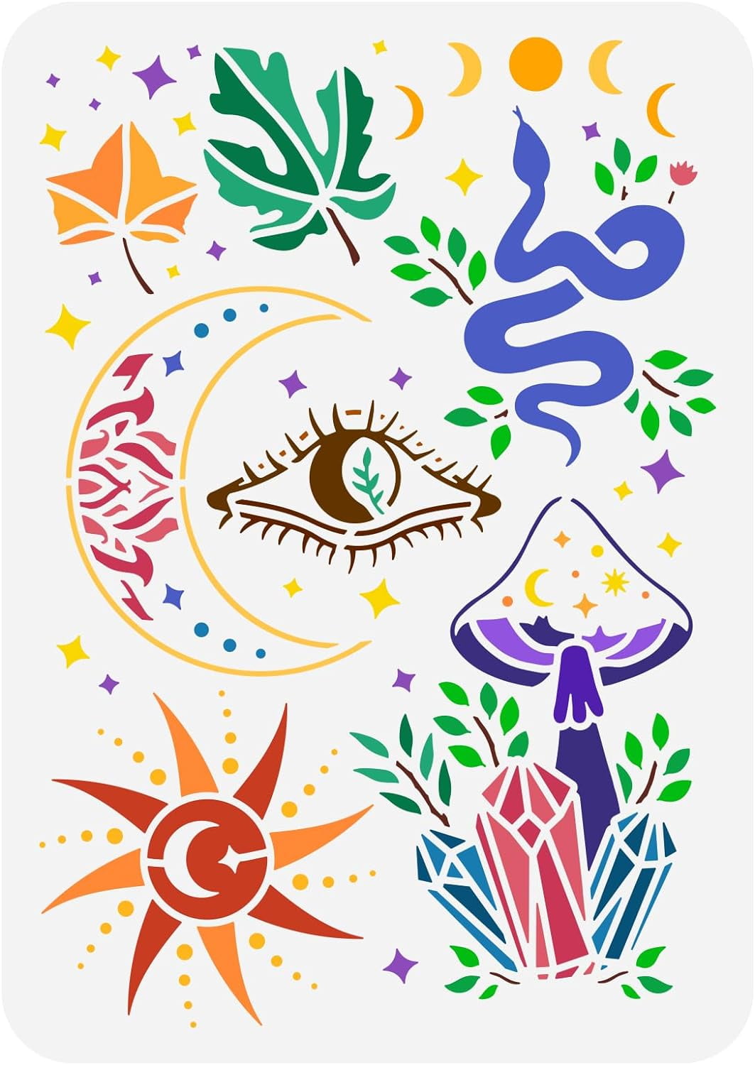 Magic Theme Stencils 11.7x8.3 inch Moon Phase Stencil Plastic Mushrooms ...