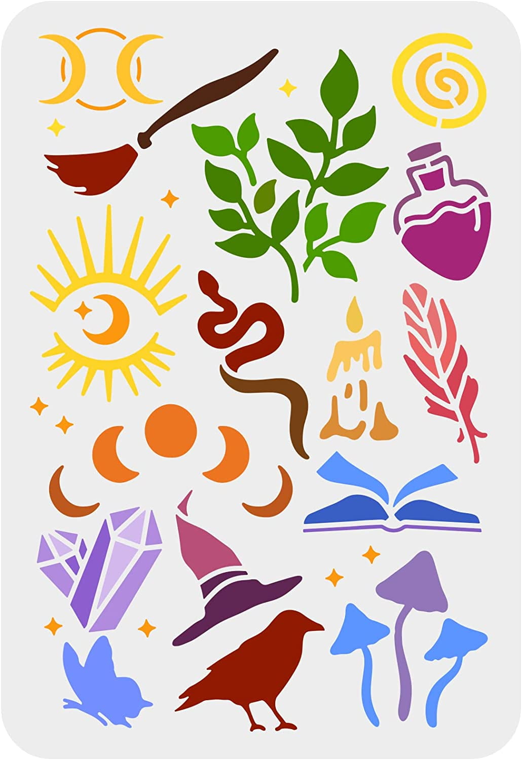 Magic Theme Stencils 11.7x8.3 inch Witch Supplies Stencils Moon Phases Star Devil's Eye ...