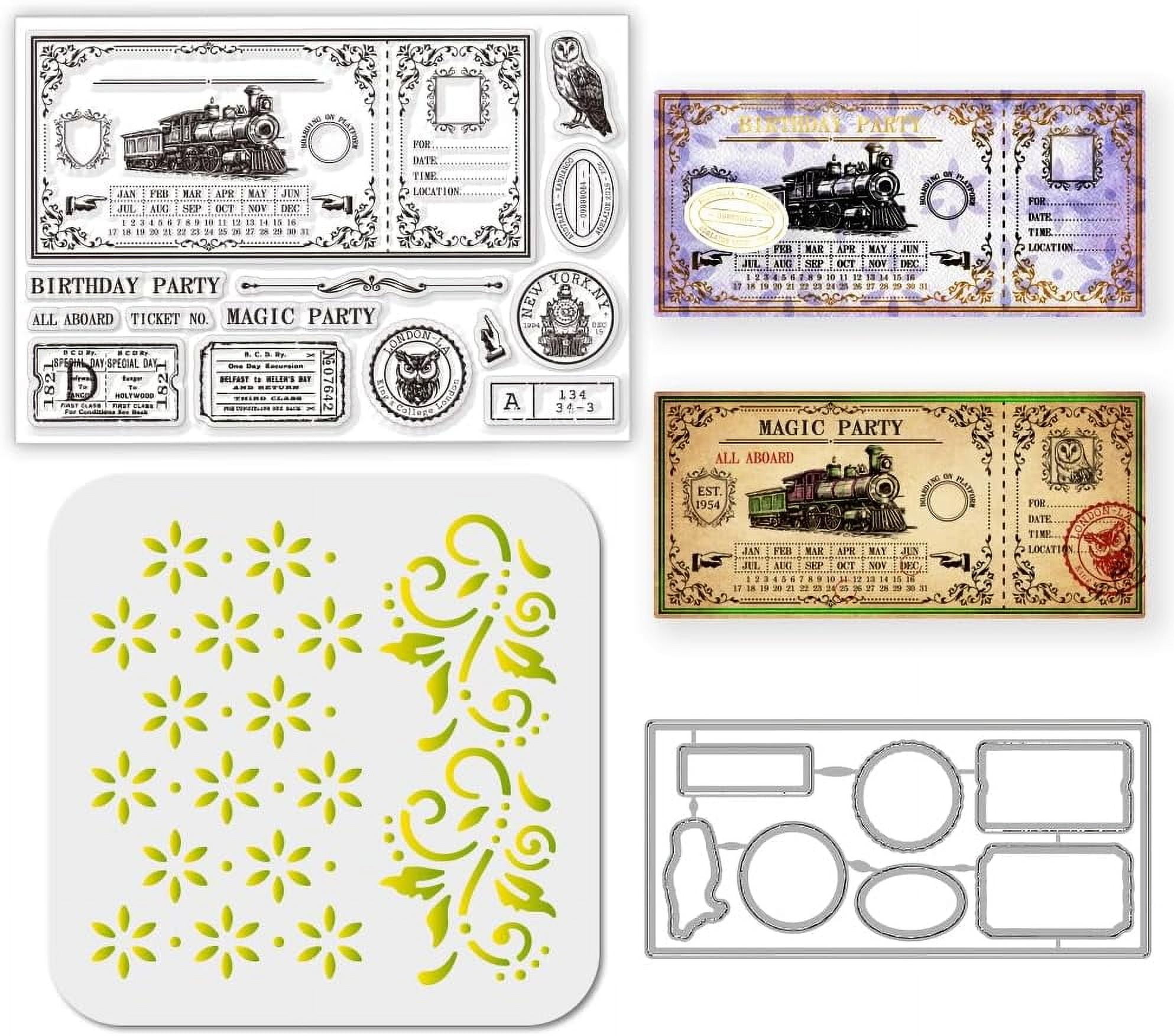 Magic Ticket Background Clear Stamp Frame Cutting Die Vintage Flower ...