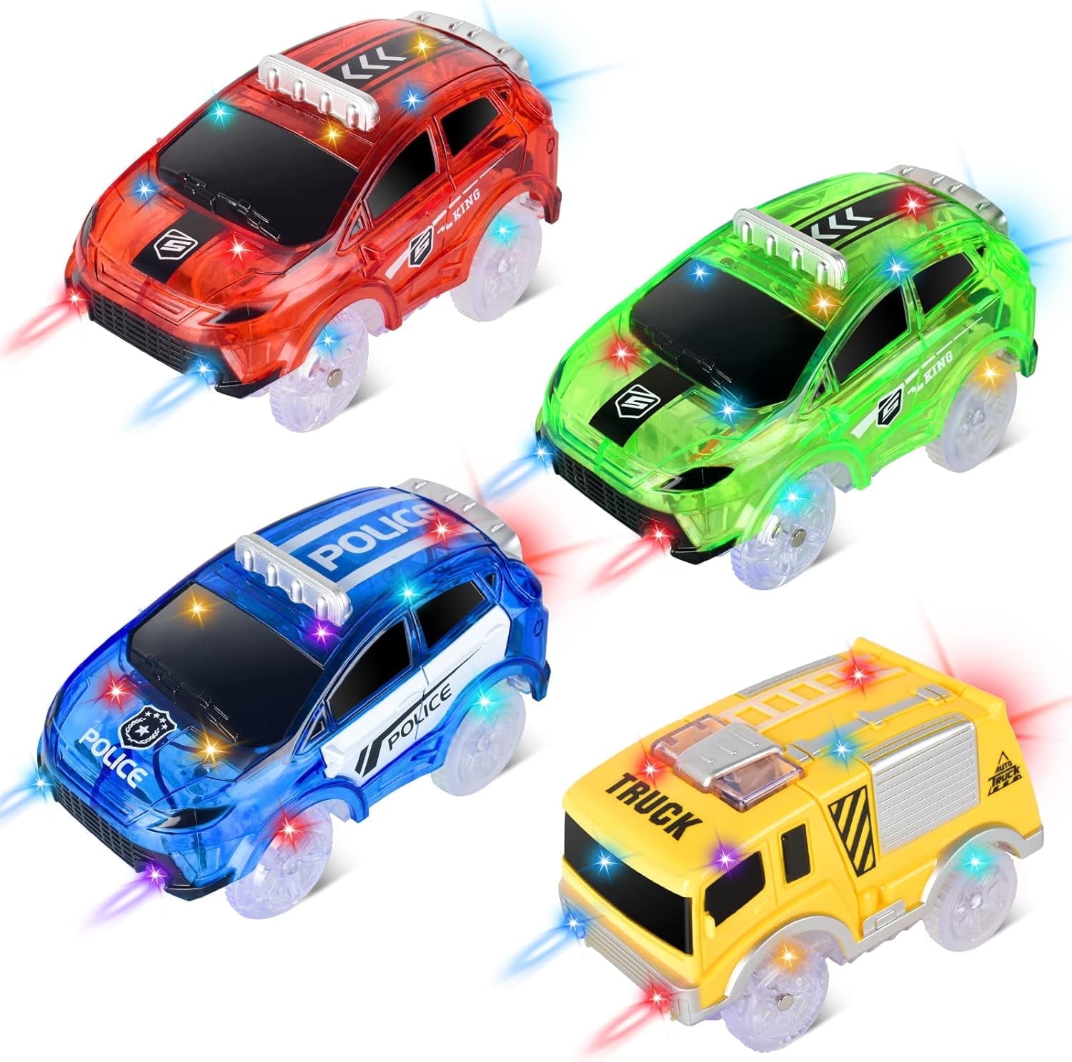 Magic Tracks Cars Glow in The Dark with 5 Flashing LED Lights, Light Up ...