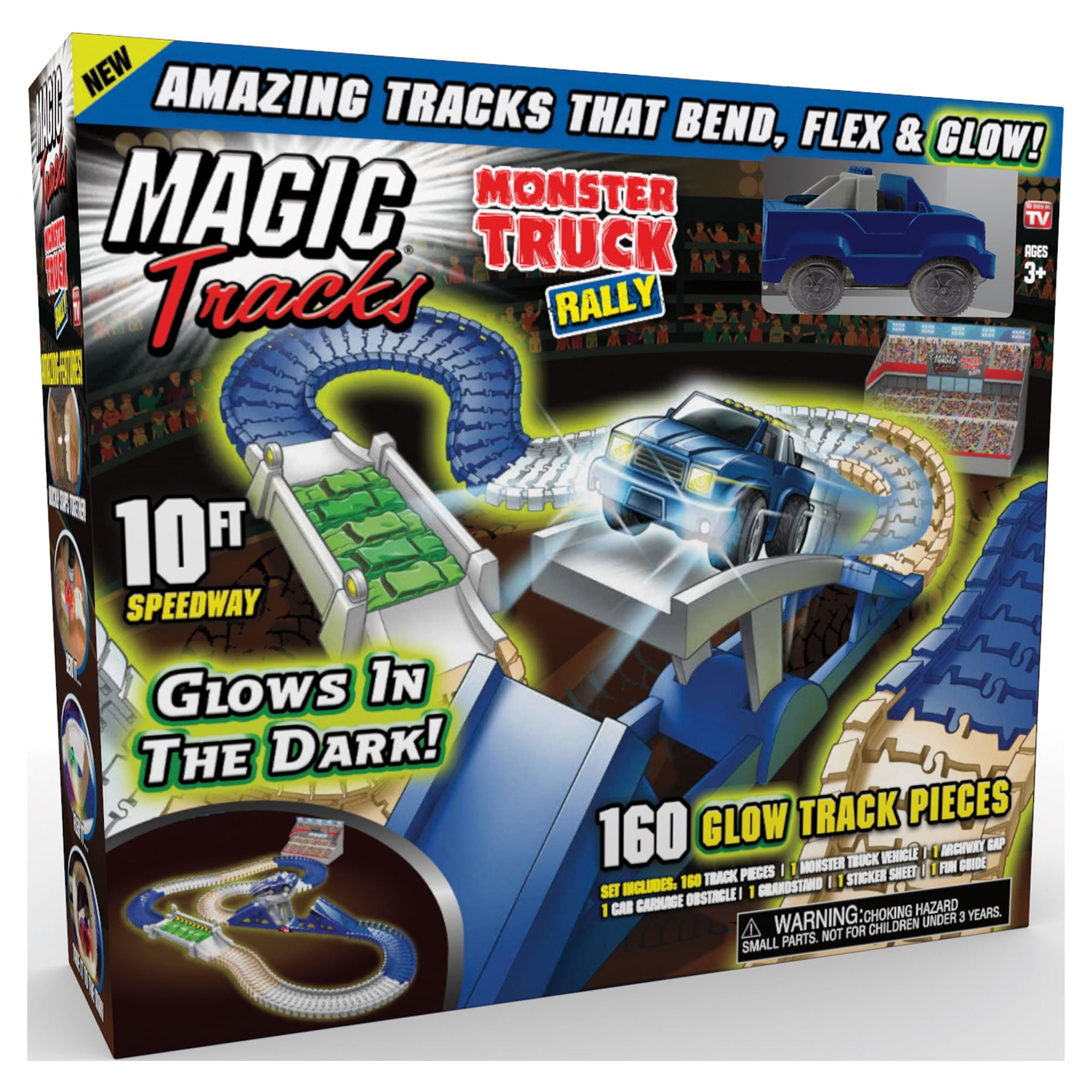 Ontel Magic Tracks Monster Truck Rally, Flexible 10ft Glow in the Dark ...