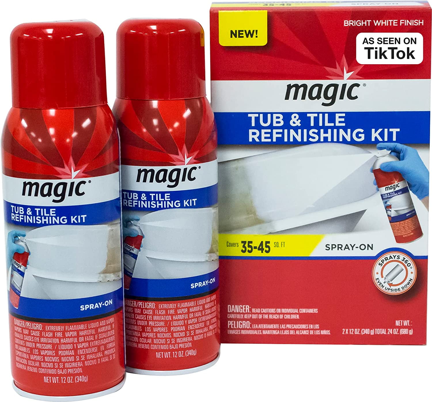 Magic Tub Tub & Tile Kit - Aerosol-Refinish Sinks Shower Tile Porcelain ...