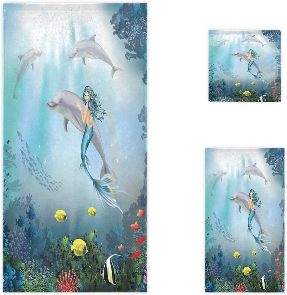 Magic Underwater Dolphins Mermaid Fish Soft Luxury Decorative Set of 3 ...