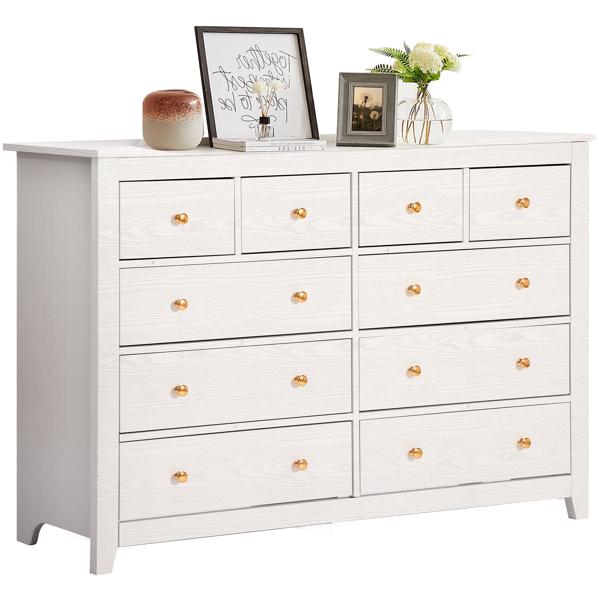 Magic Union 10 Drawer Double Dresser with Metal Handles and Various ...