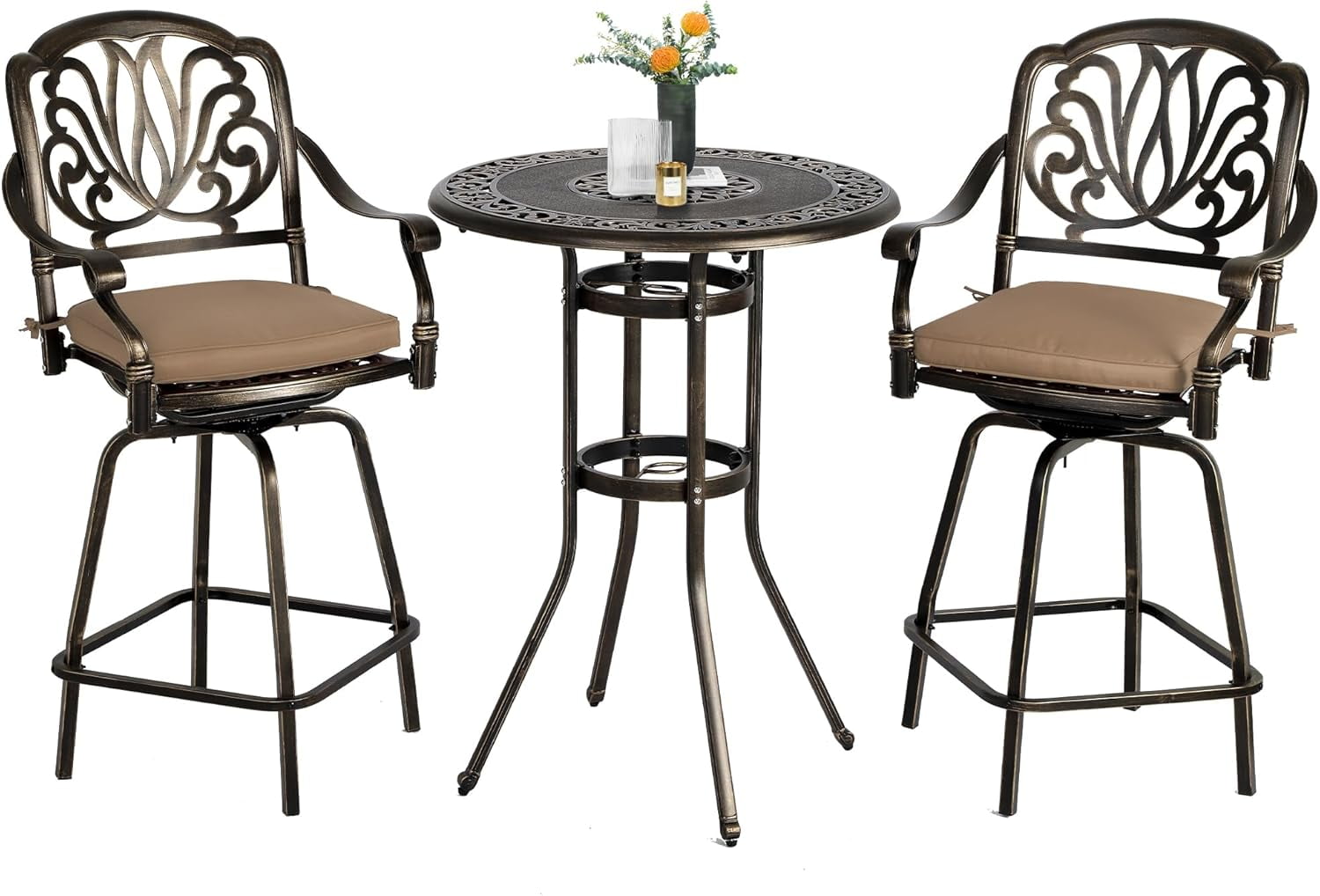 Magic Union 3-Piece Cast Aluminum Patio Bar Set - Outdoor Bar Stools ...