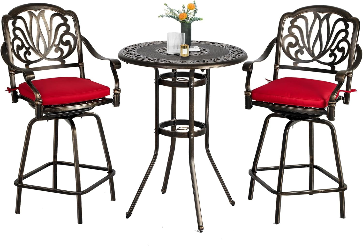 Magic Union 3-Piece Cast Aluminum Patio Bar Set - Outdoor Bar Stools ...