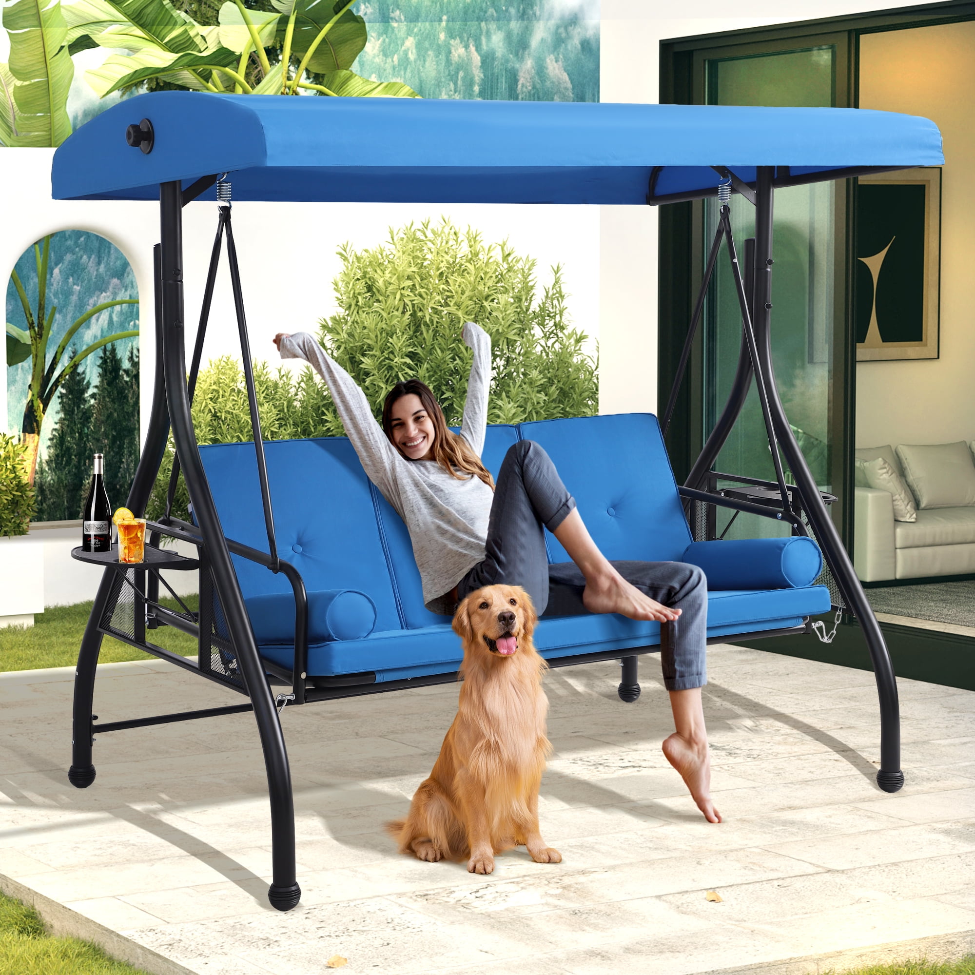 Magic Union 3-Seat Outdoor Patio Swings with Adjustable Cover, Porch ...