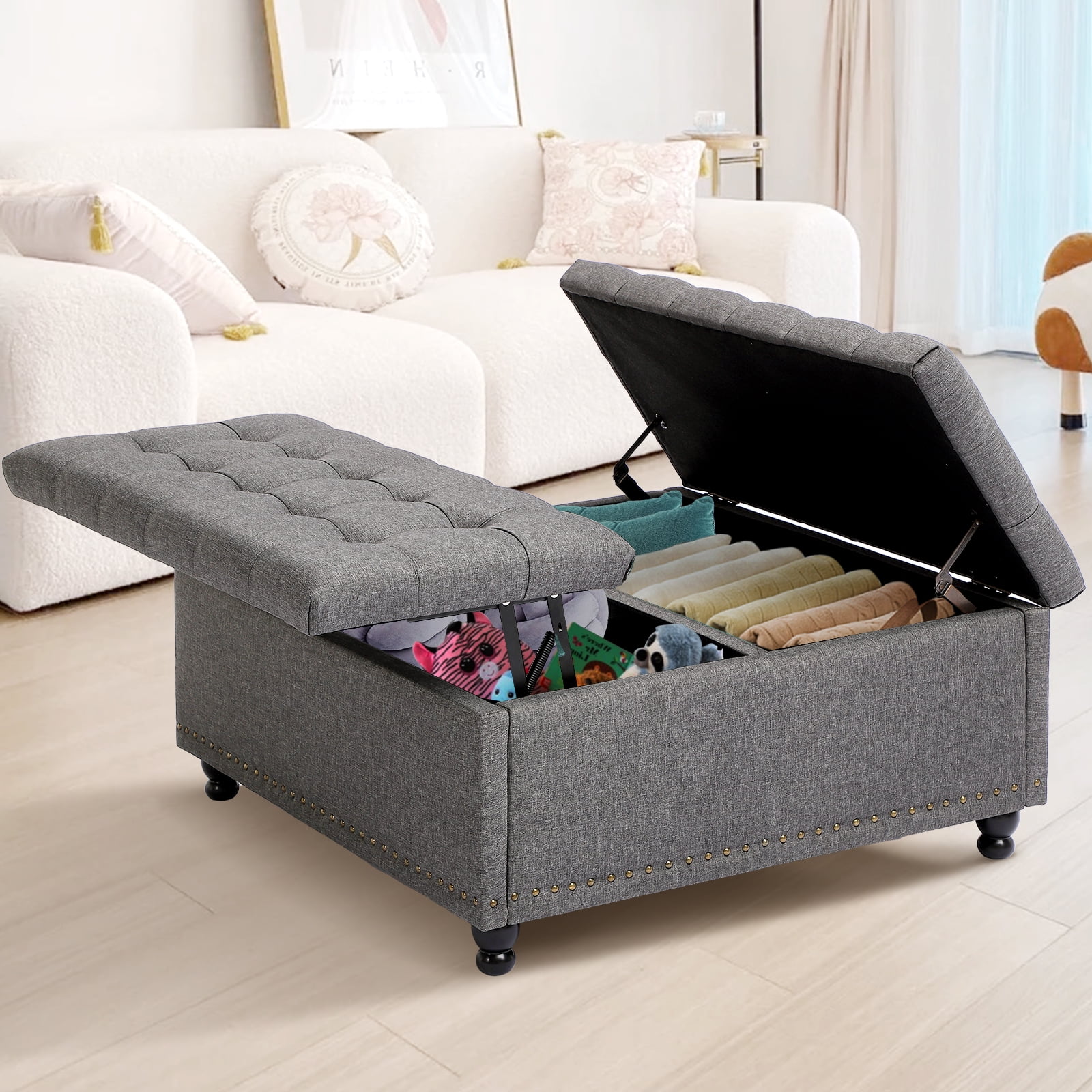 Magic Union 35 Inch Extra Large Ottoman with Storage, Large Square ...