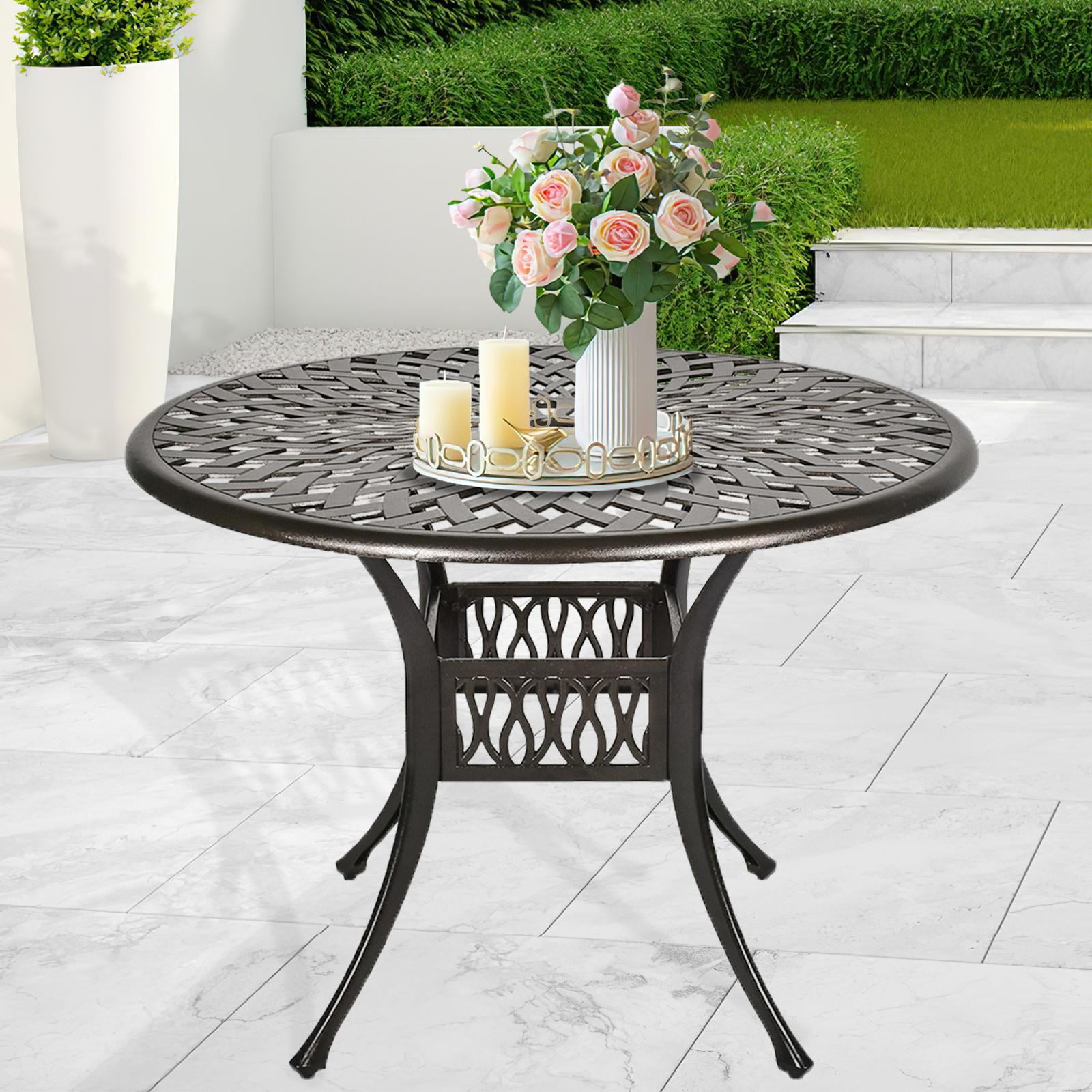 Magic Union 41.34" Outdoor Cast Aluminum Round Dining Table Outside ...