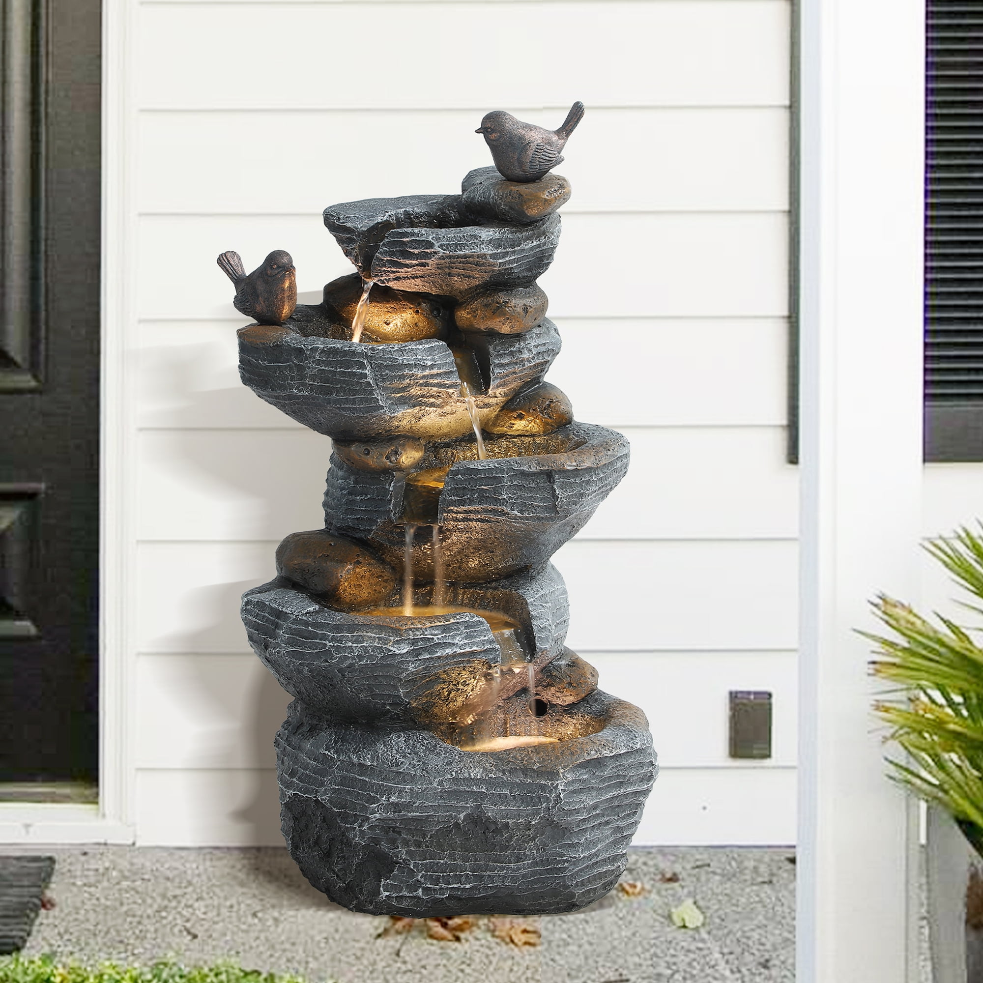 Magic Union 5-Tier Cascading Rock Birds Water Fountain, 26" H Outdoor ...