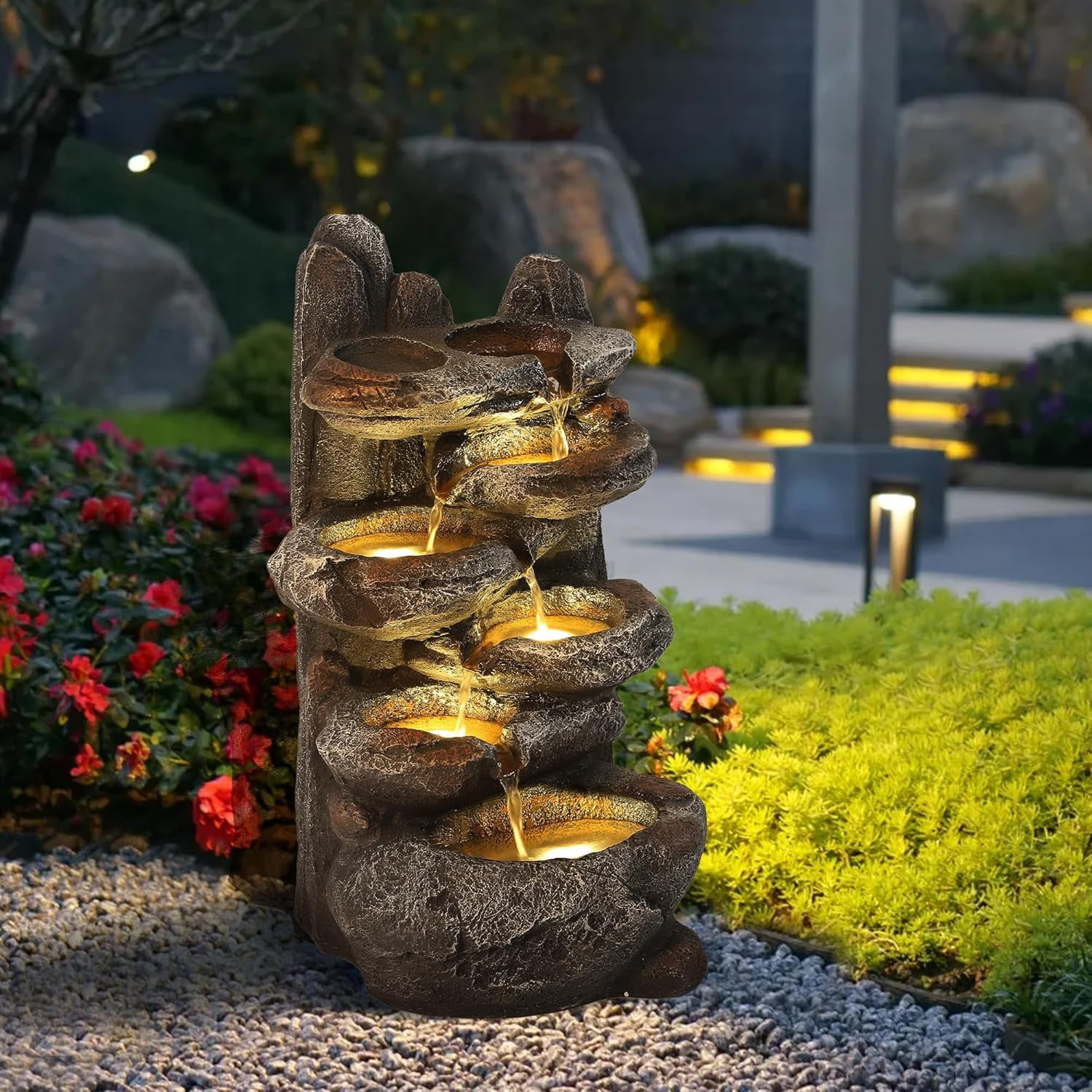 Magic Union 6-Tier Cascading Rock Water Fountain Outdoor Garden ...