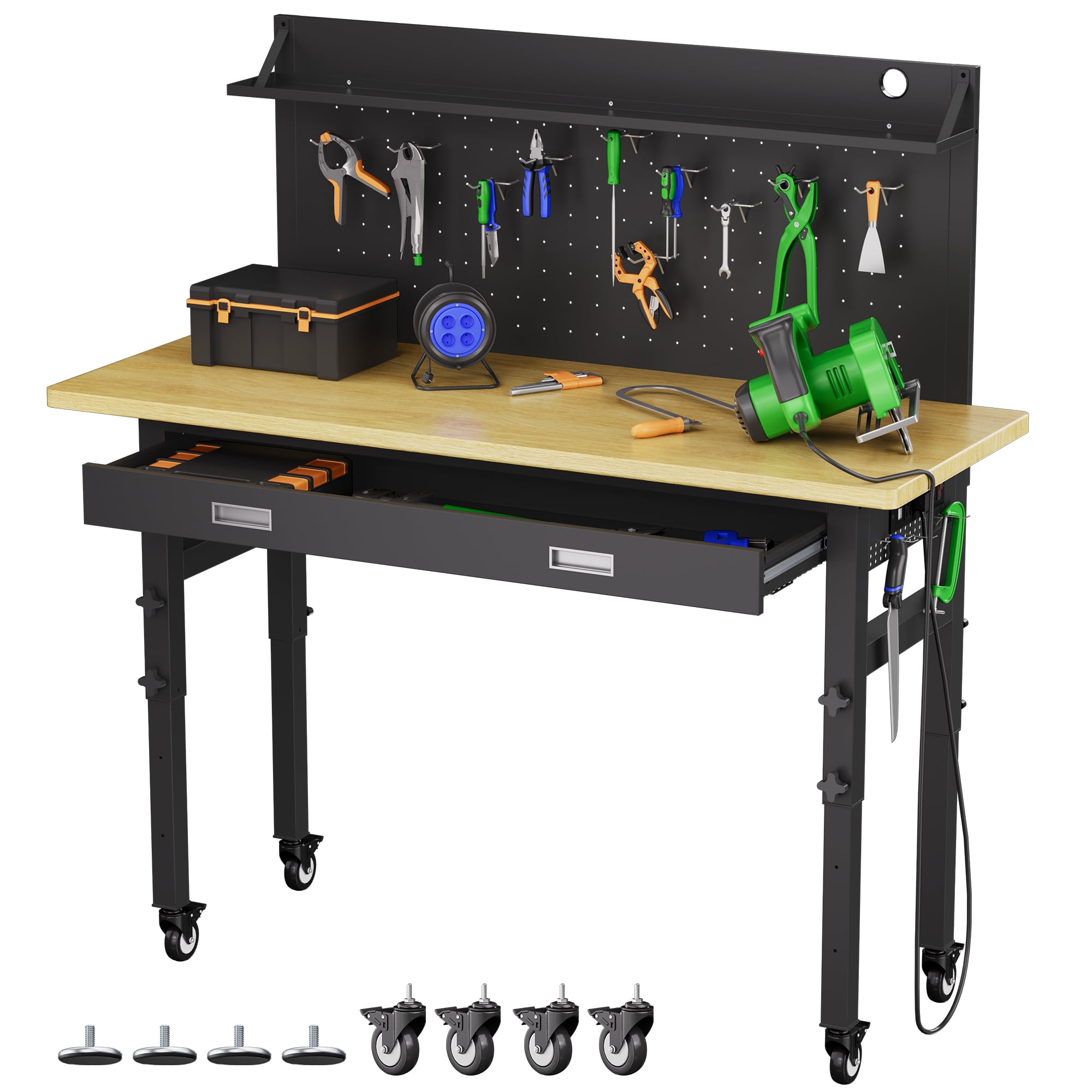 Magic Union 60" Garage Workbench with Drawer, Heavy Duty Adjustable ...