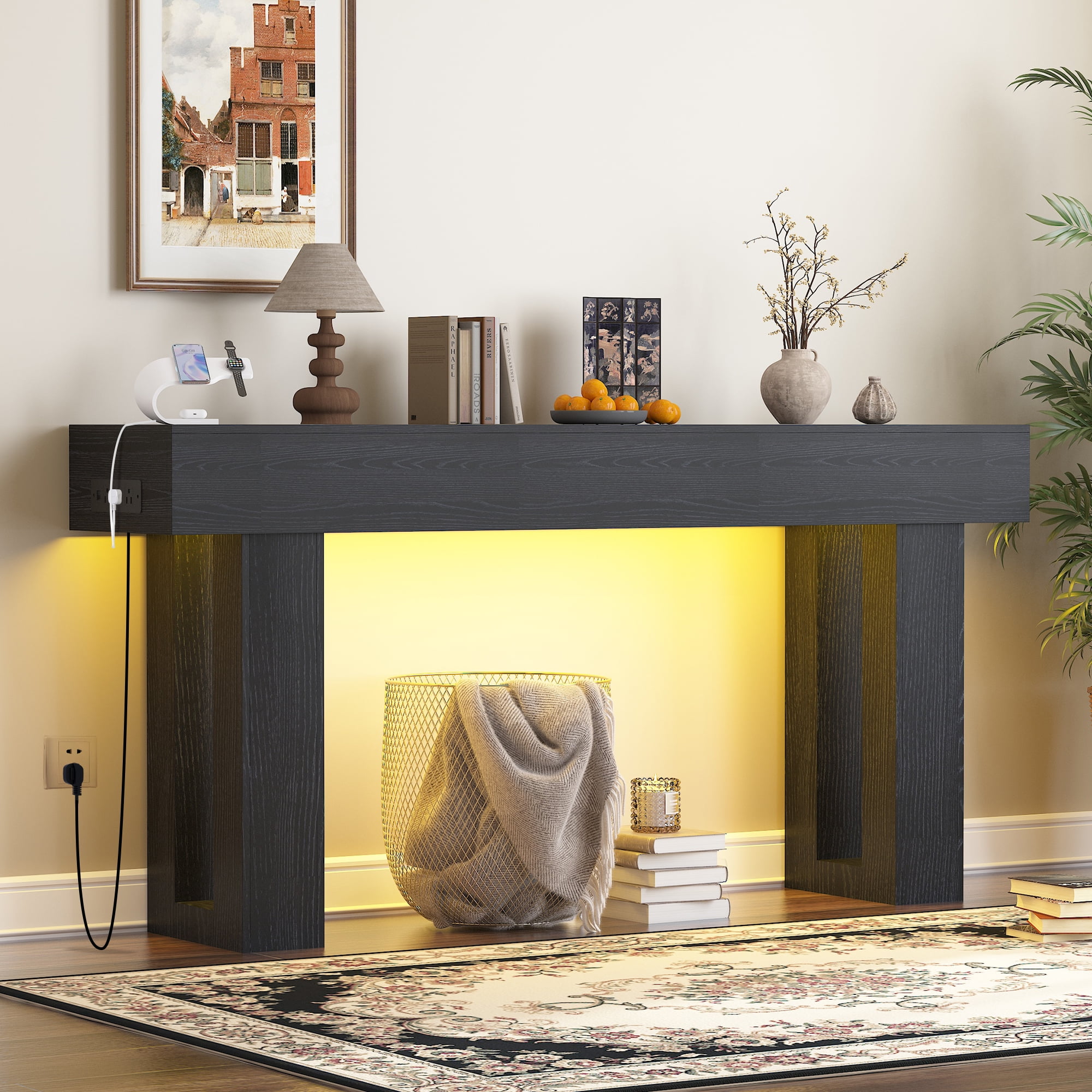 Magic Union 63 Inch Entryway Console Table with LED Lights & Charging ...