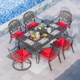 Magic Union 7 Piece Cast Aluminum Outdoor Dining Set with Red Cushions ...