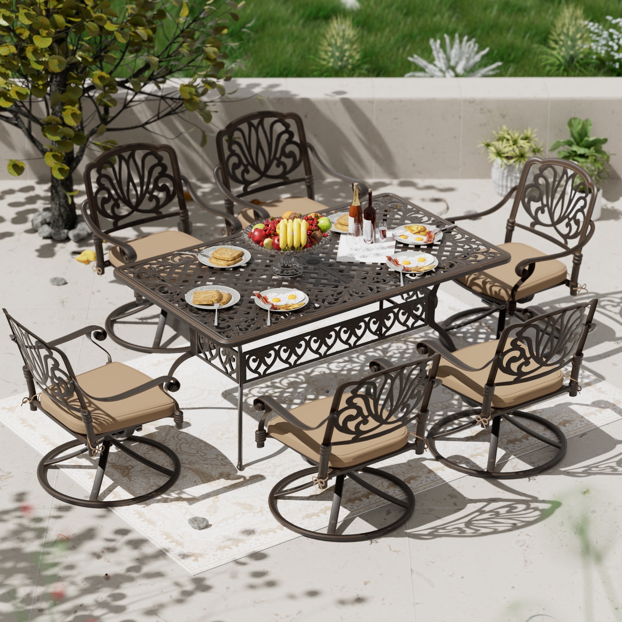 Magic Union 7 Pieces Adults Outdoor Dining Set Cast Aluminum Dining ...