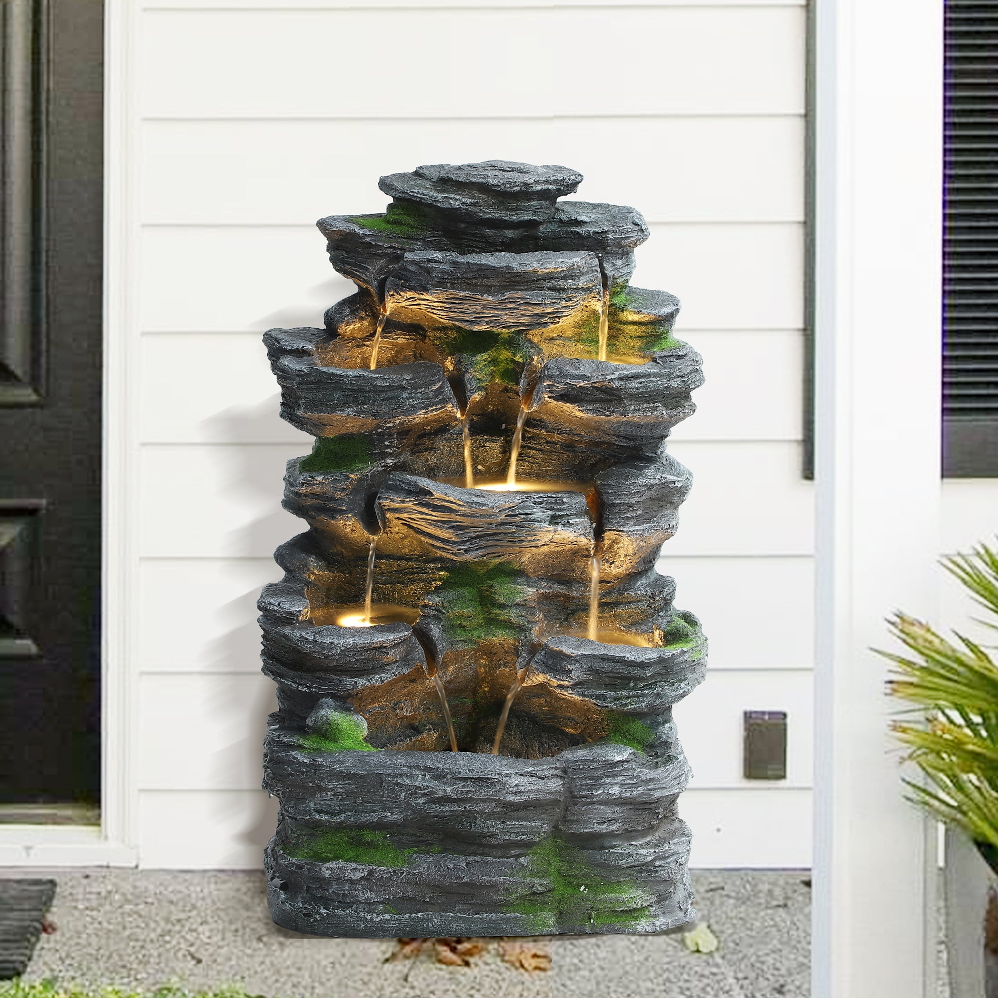 Magic Union 7-Tier Cascading Rock Water Fountain, 24" H Outdoor ...