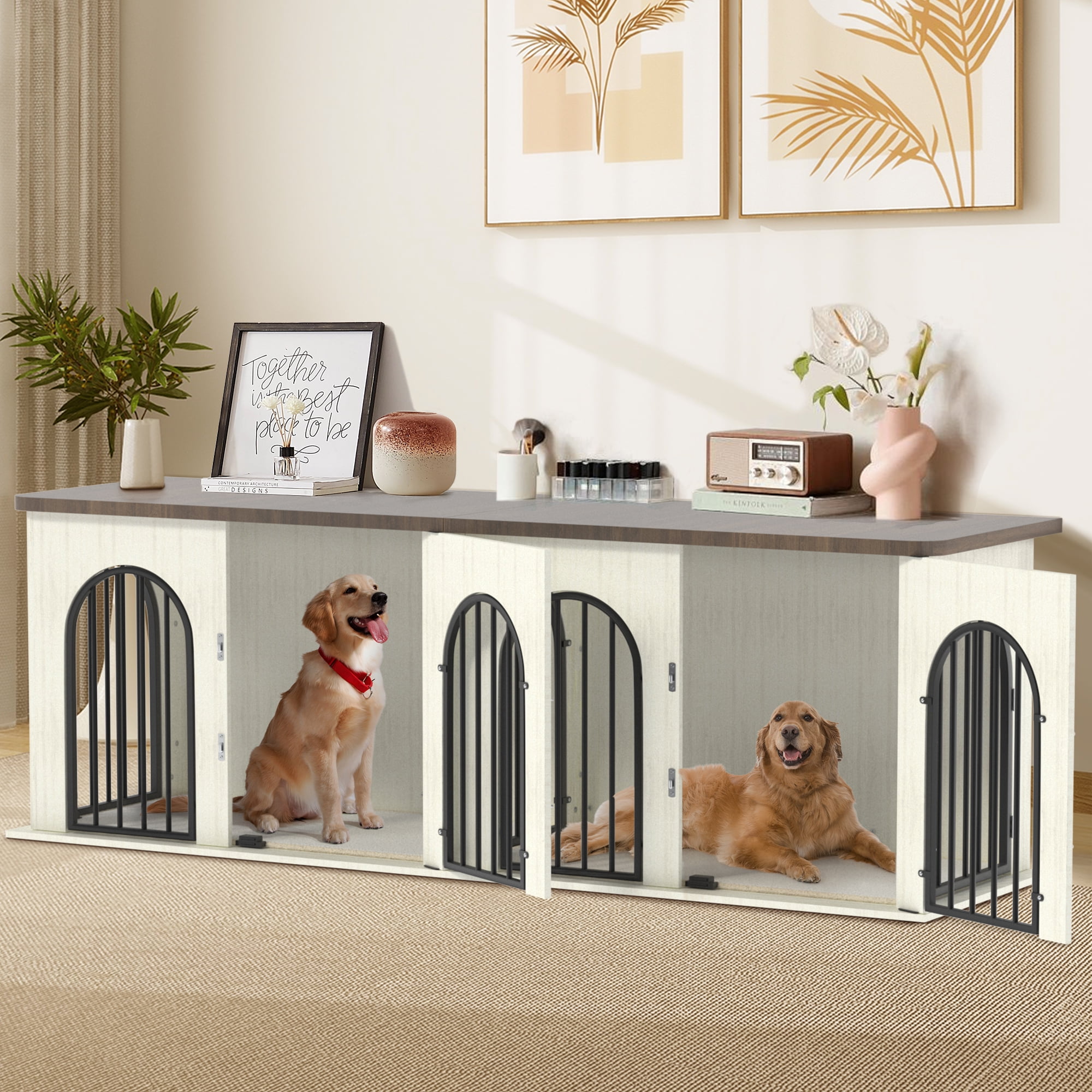 Magic Union 71" Dog Crate Furniture for 2 Dogs, Dog Kennel Indoor with ...