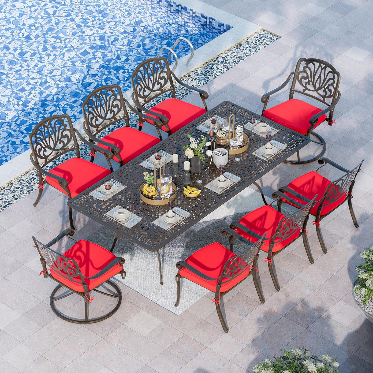 Magic Union 9 Pieces Outdoor Dining Set, Cast Aluminum Retro Patio ...