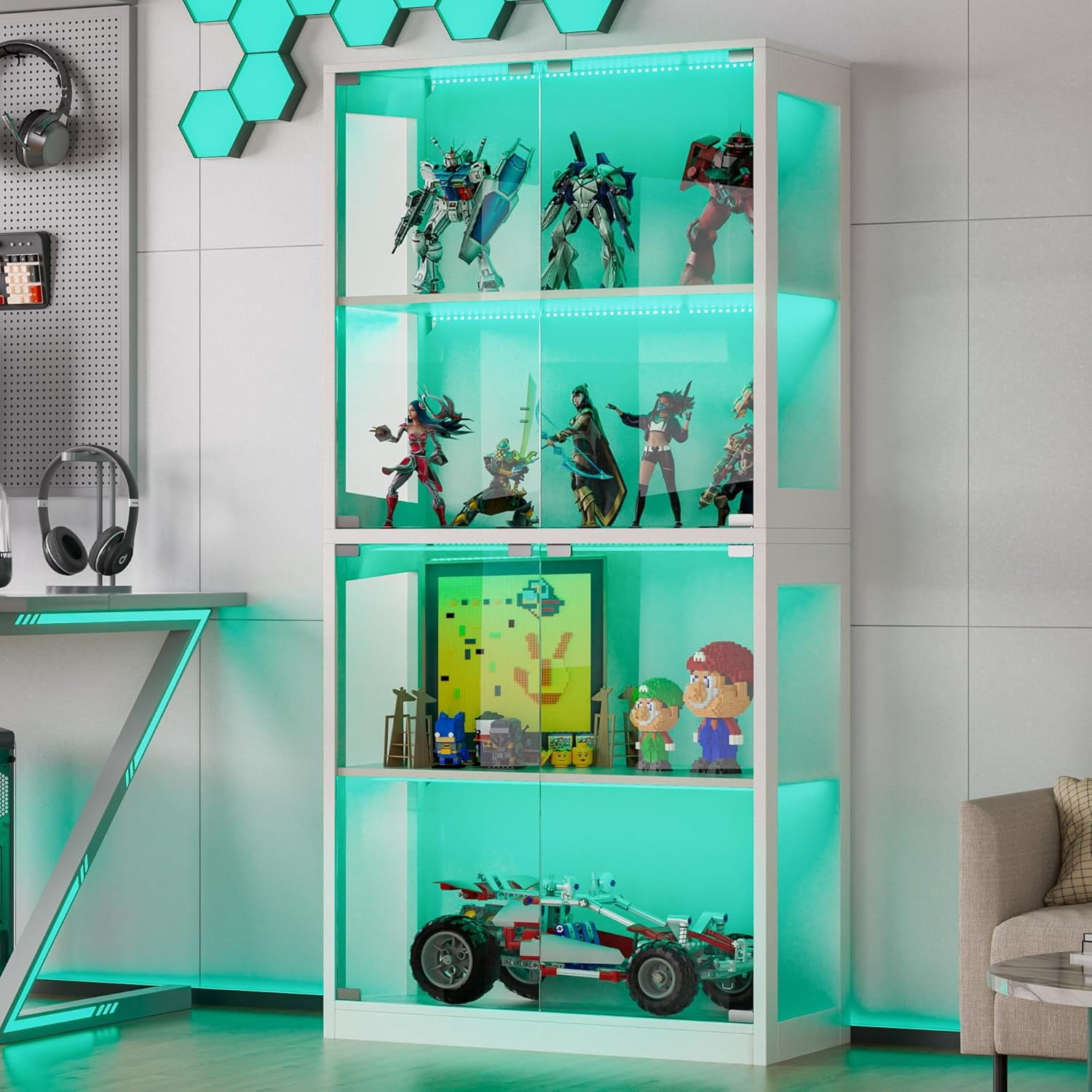 Magic Union Display Cabinet with Glass Doors, 4-Tier Curio Display Case ...
