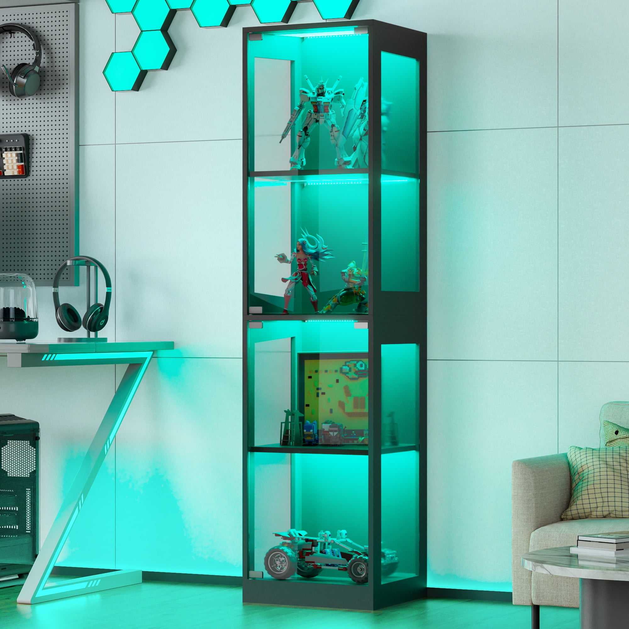 Magic Union Display Cabinet with Glass Doors, 4-Tier Display Case with ...