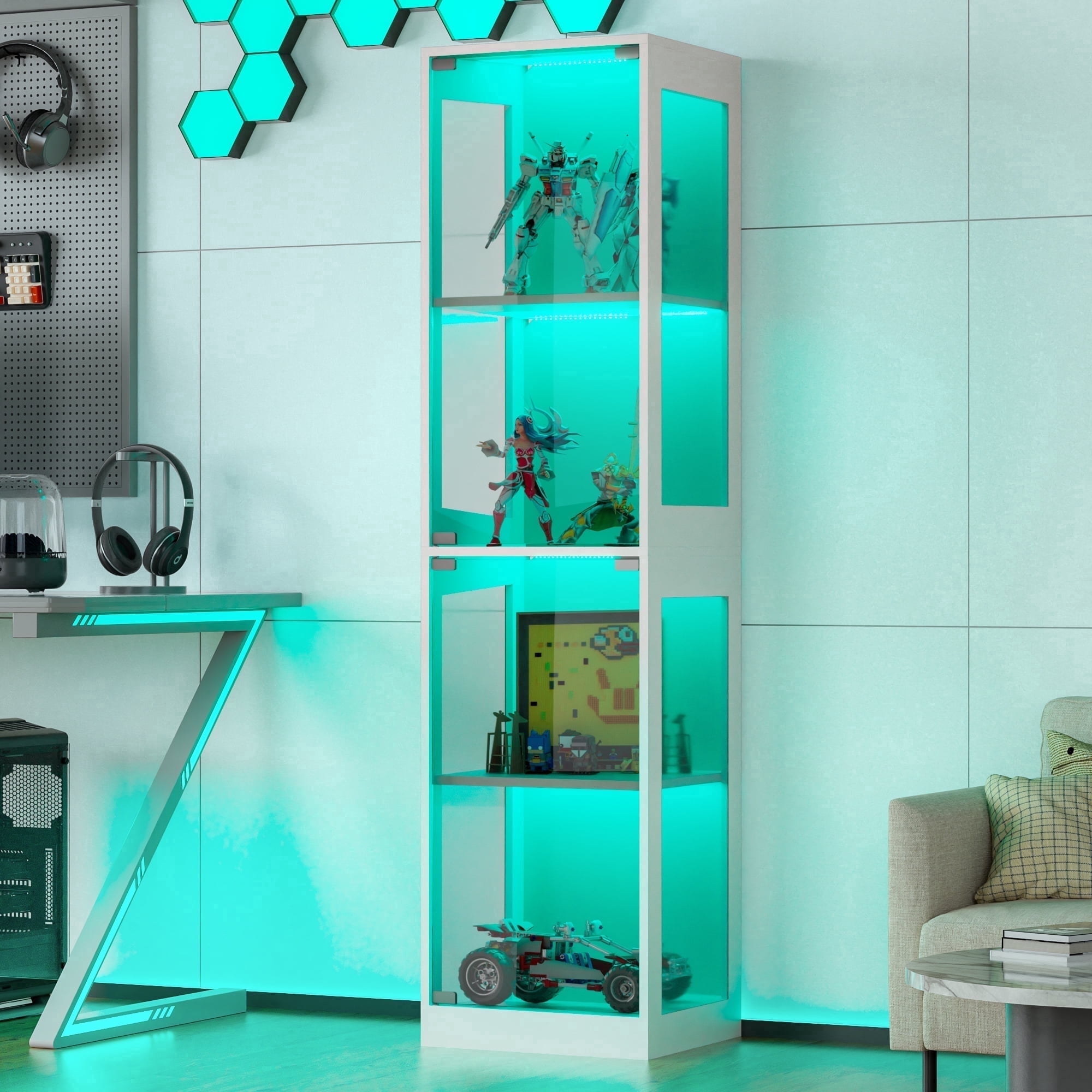 Magic Union Display Cabinet with Glass Doors, 4-Tier Display Case with ...