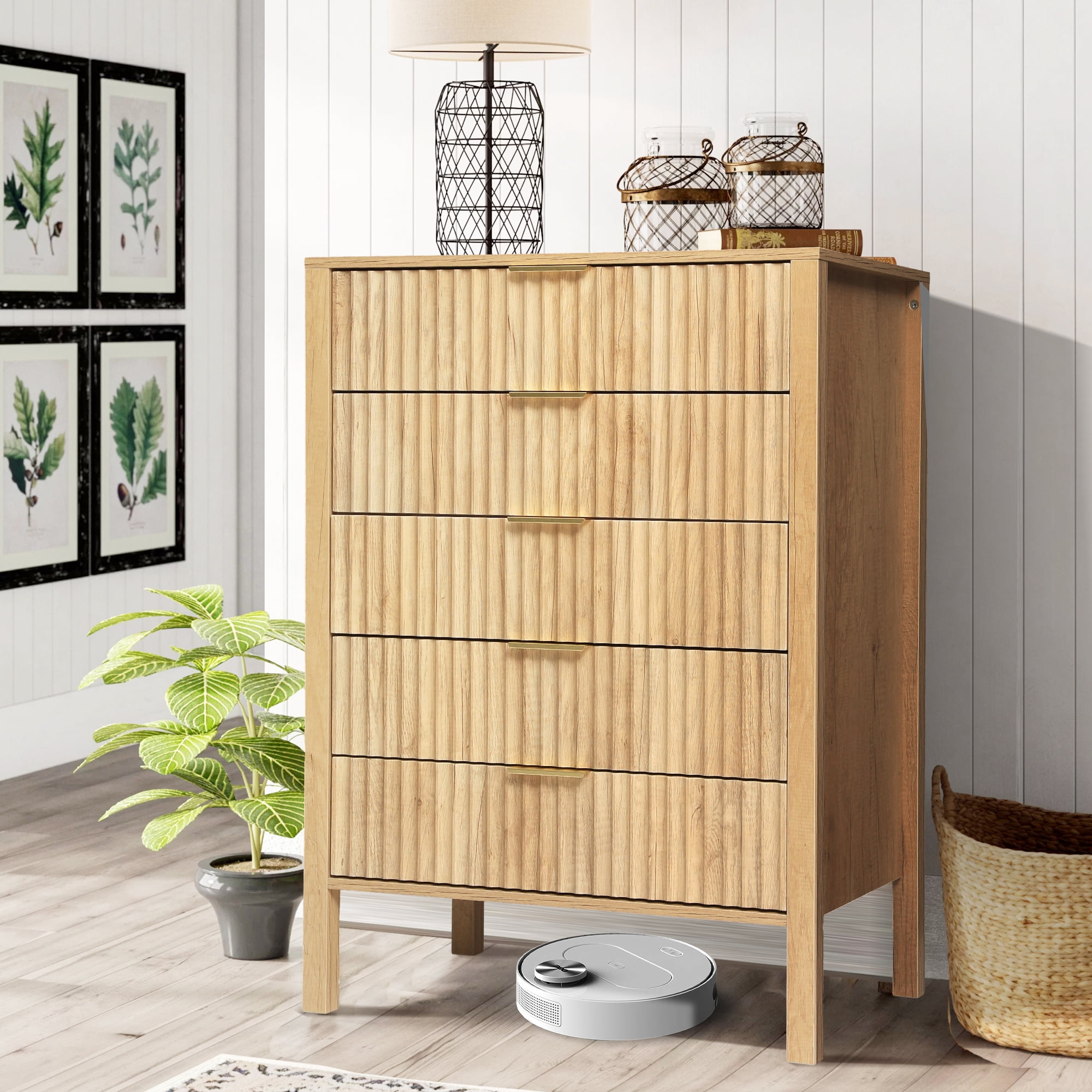 Magic Union Fluted 5 Drawers Dresser for Bedroom, Tall Chest of Drawers ...