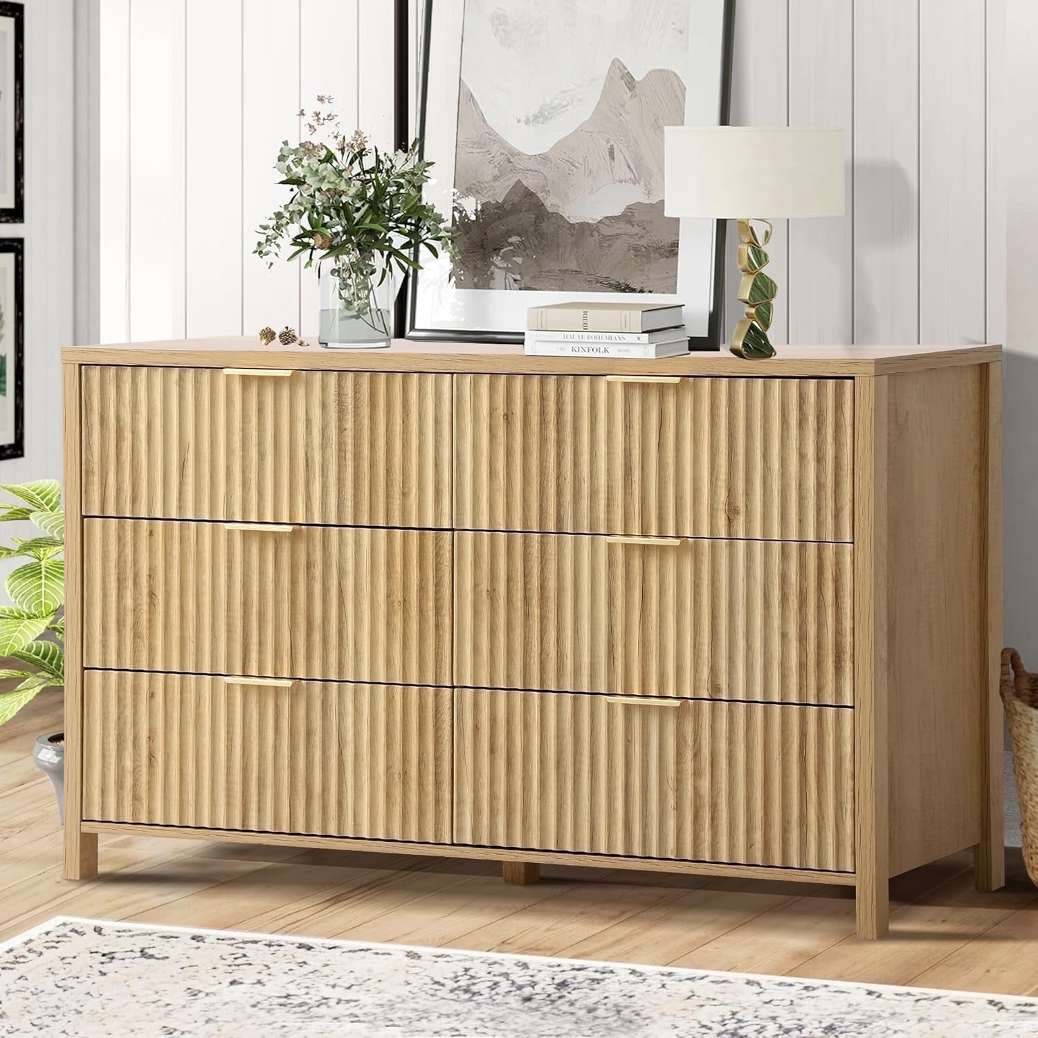 Magic Union Fluted 6 Drawers Dresser for Bedroom, 54" Wide Chest of ...