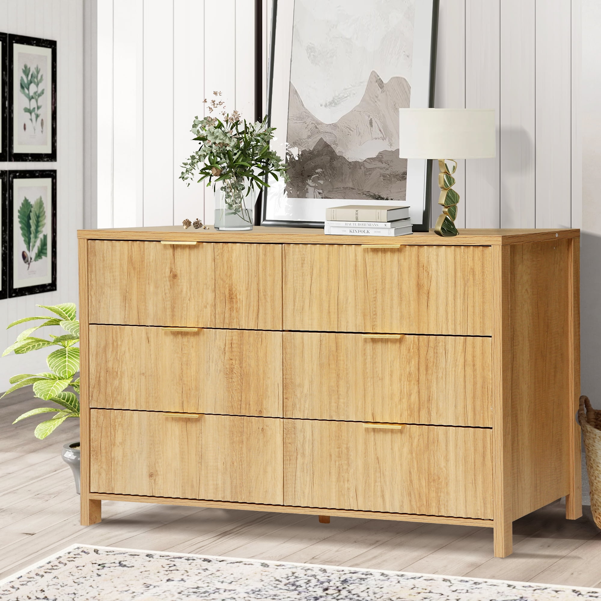 Magic Union Fluted 6 Drawers Dresser for Bedroom, 54" Wide Chest of ...