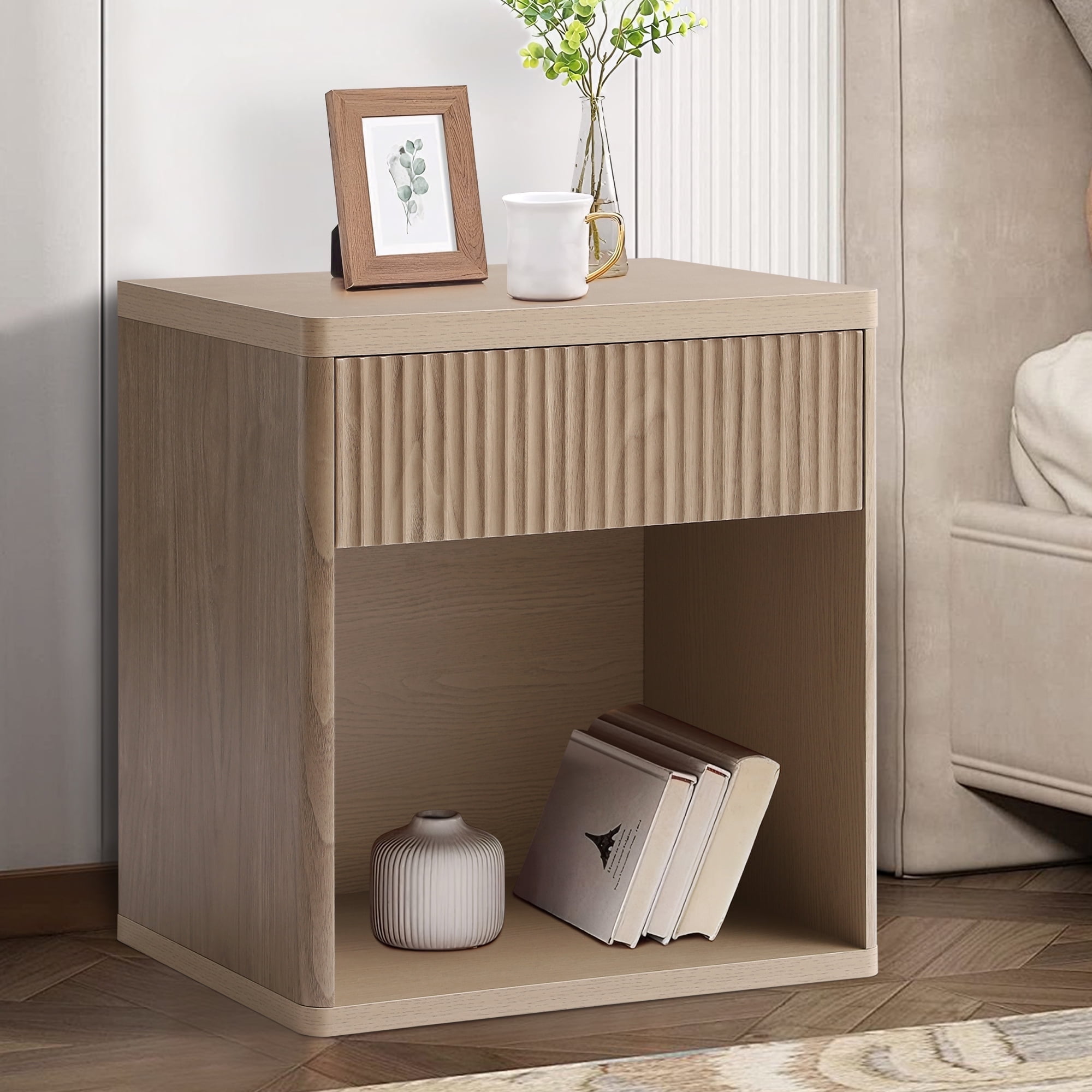 Magic Union Fluted Nightstand with Drawer, 23" Modern Bedside Table ...