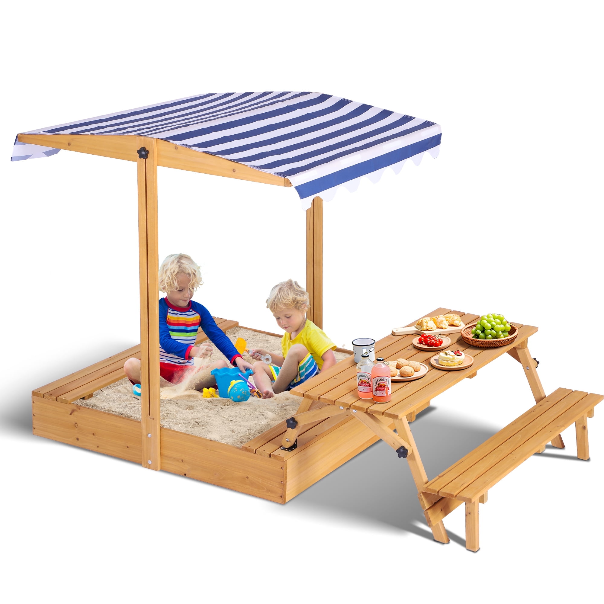 Magic Union Kids Sandbox with Foldable Picnic Table, 3 in 1 Wooden ...