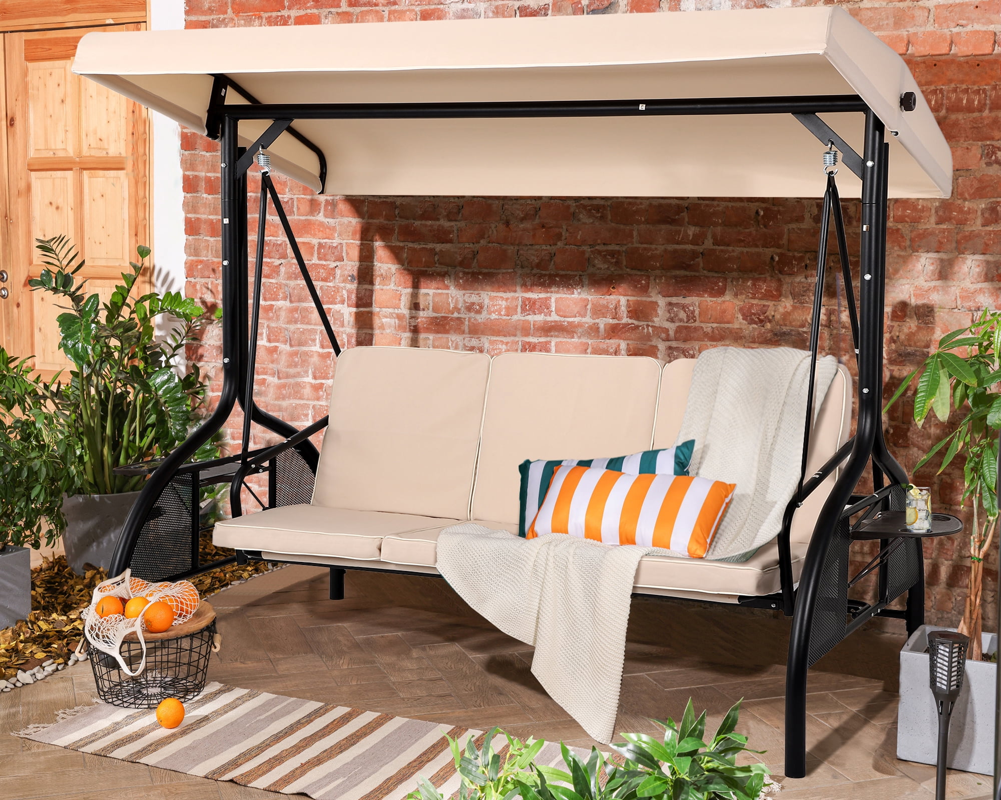 Magic Union Outdoor Porch Swing with Canopy, 3 Person Patio Porch Swing ...