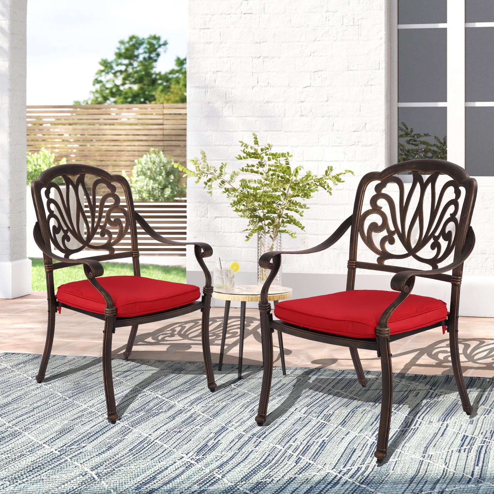 Magic Union Set of 2 Cast Aluminum Patio Dining Chairs, All-Weather ...